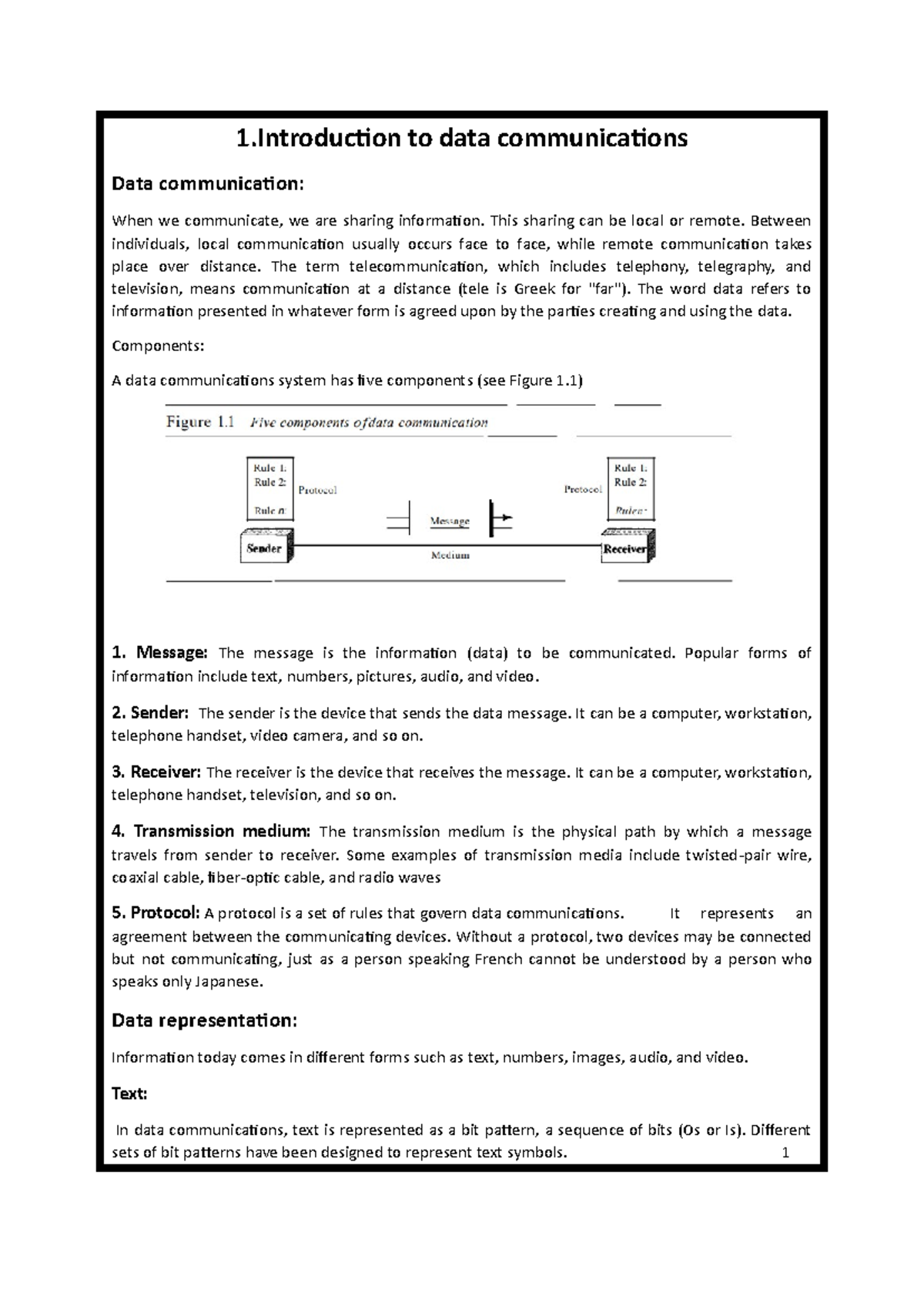 Unit 1- Data Communication - 1 to data communications Data ...