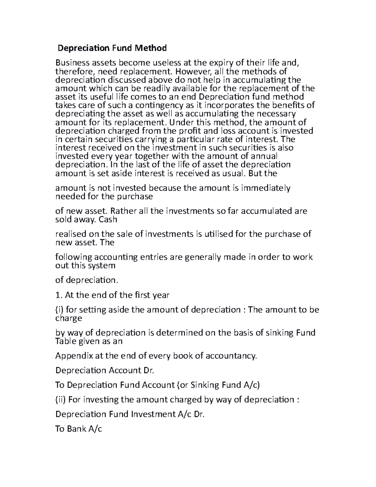 Depreciation Fund Method notes - Depreciation Fund Method Business ...