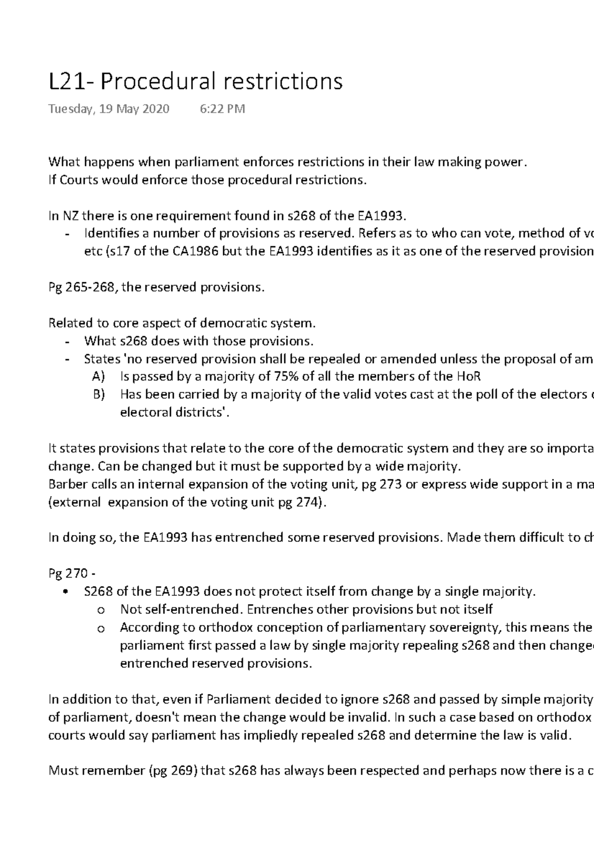 L21- Procedural restrictions - What happens when parliament enforces ...