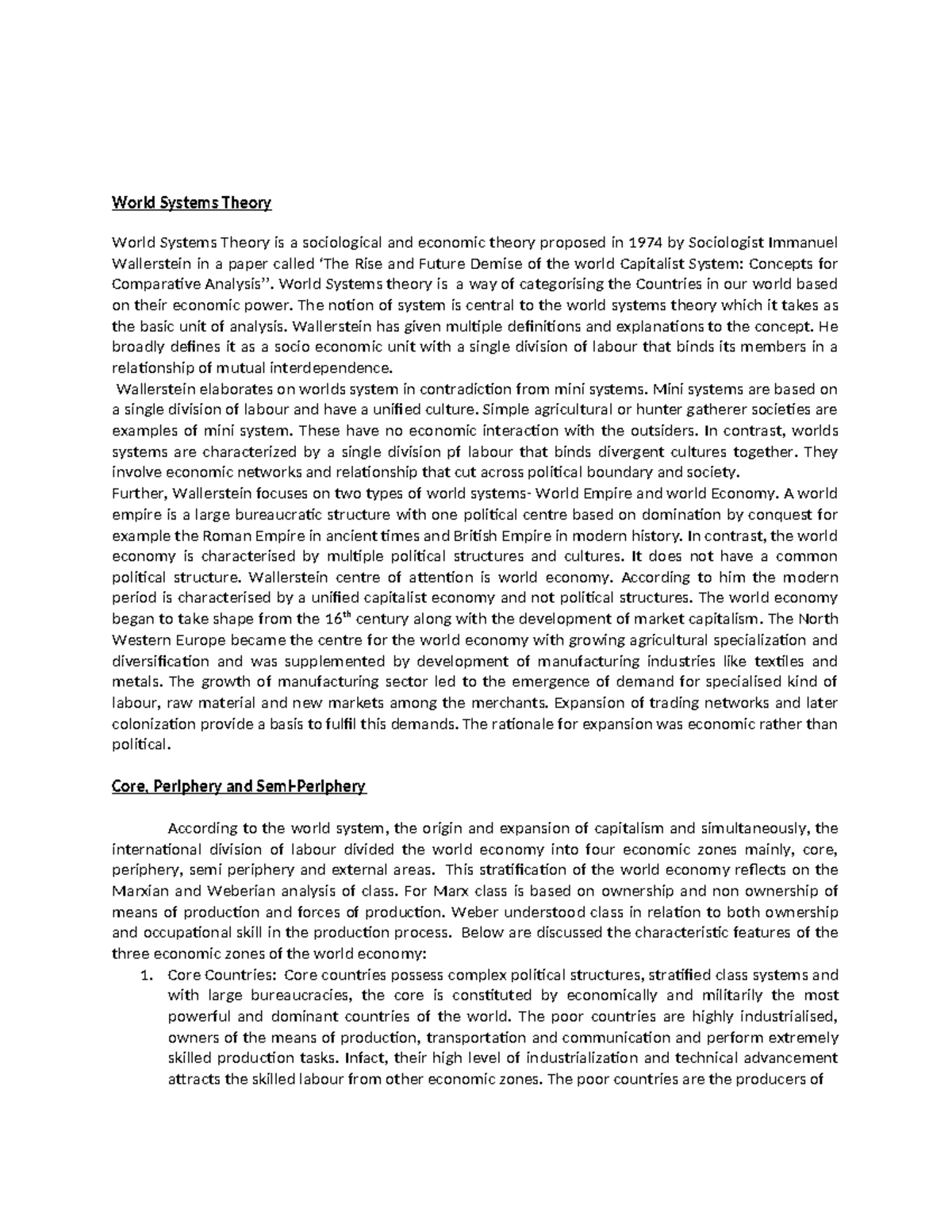 International Relations (Global Politics) - World Systems Theory World ...