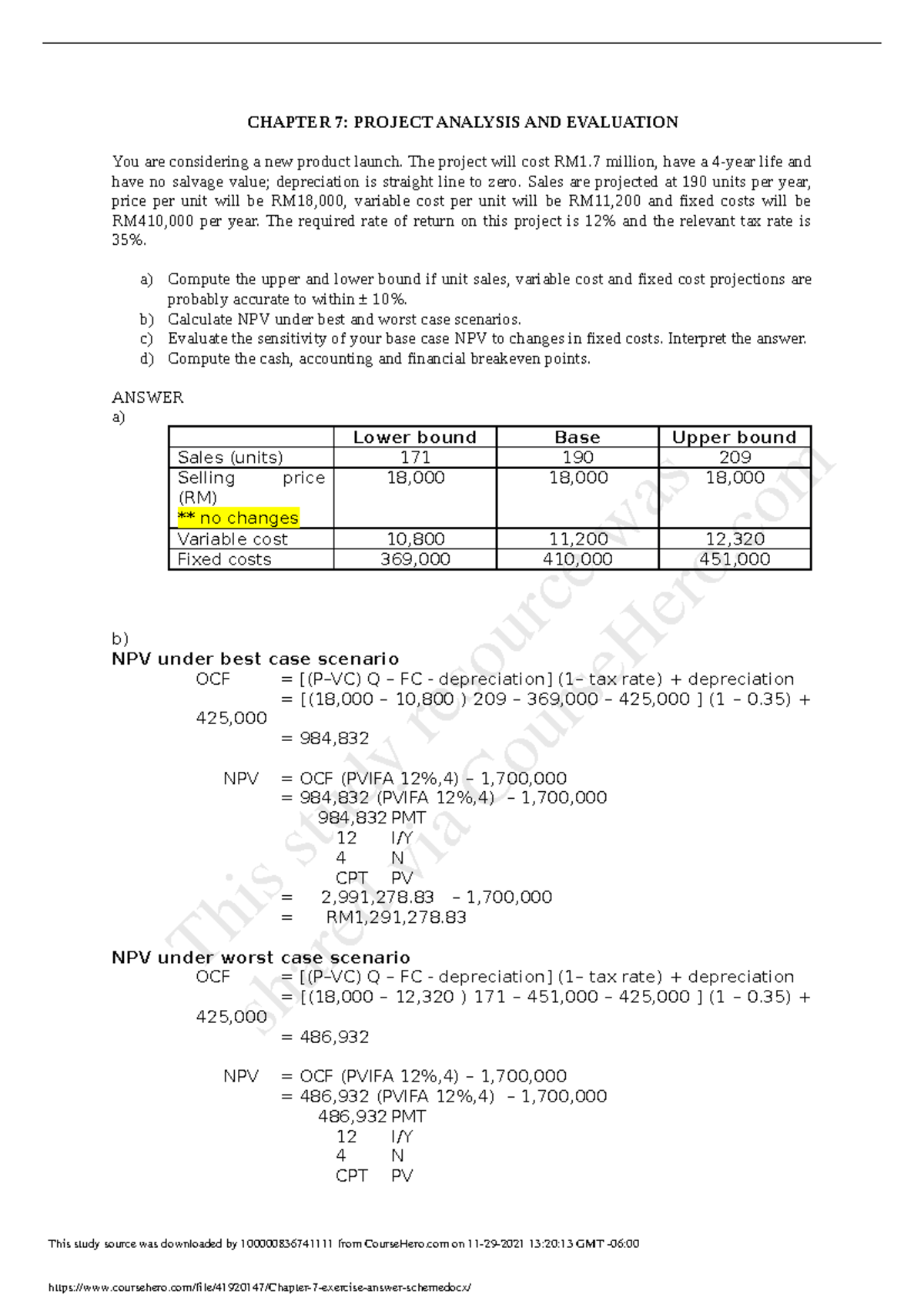 Chapter 7 exercise answer scheme - CHAPTER 7: PROJECT ANALYSIS AND ...