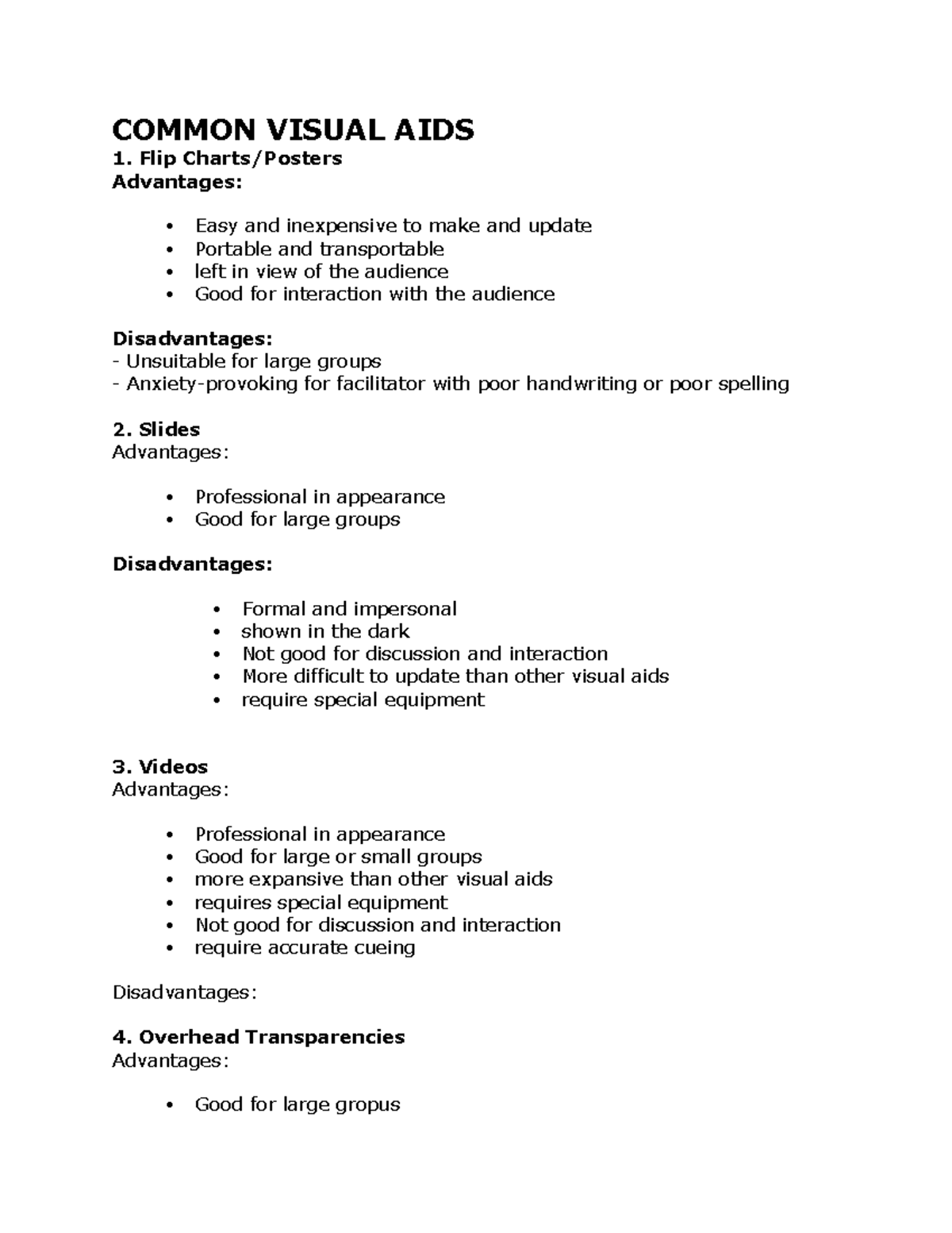 Common Visual AIDS - COMMON VISUAL AIDS 1. Flip Charts/Posters ...