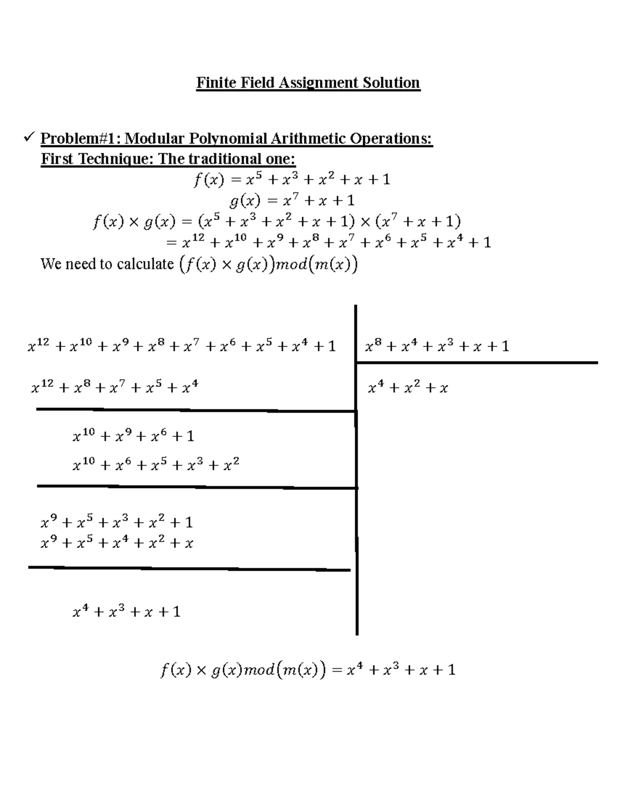 Finite Field Assignment Solution - We need to perform all the steps of ...
