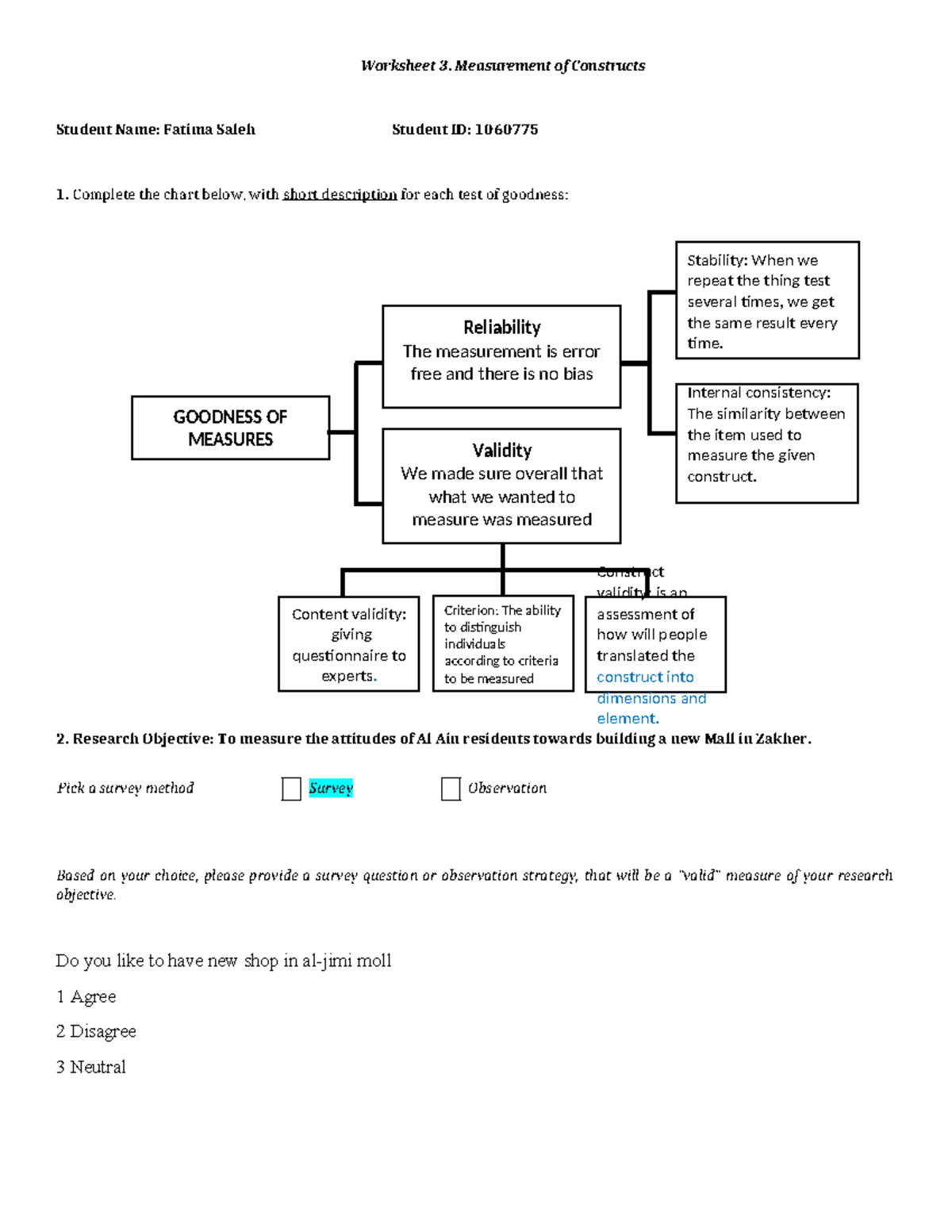 Worksheet 3. Measurement of Constructs - Worksheet 3. Measurement of Constructs Student Name ...