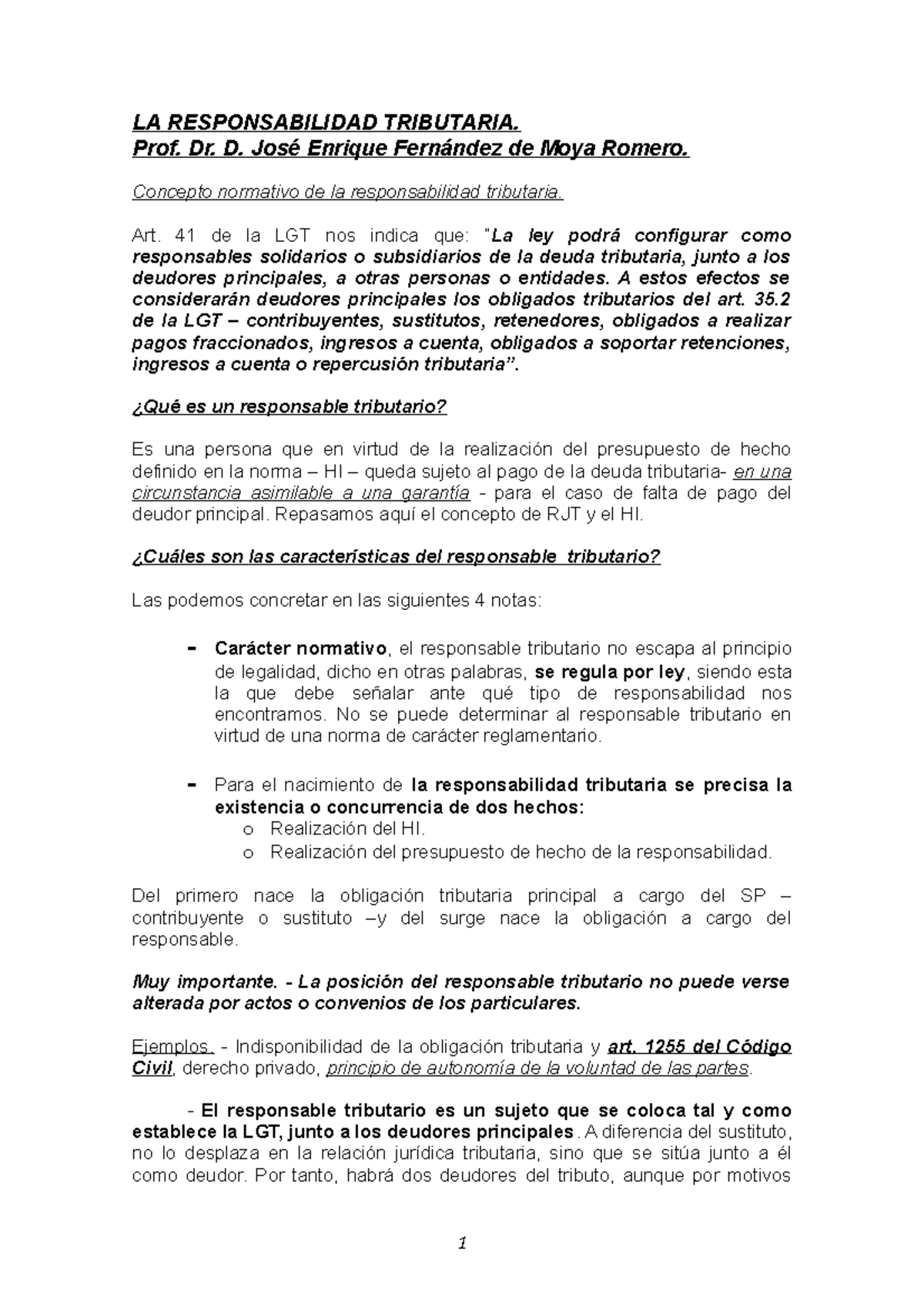 LA Responsabilidad Tributaria - LA RESPONSABILIDAD TRIBUTARIA. Prof. Dr ...