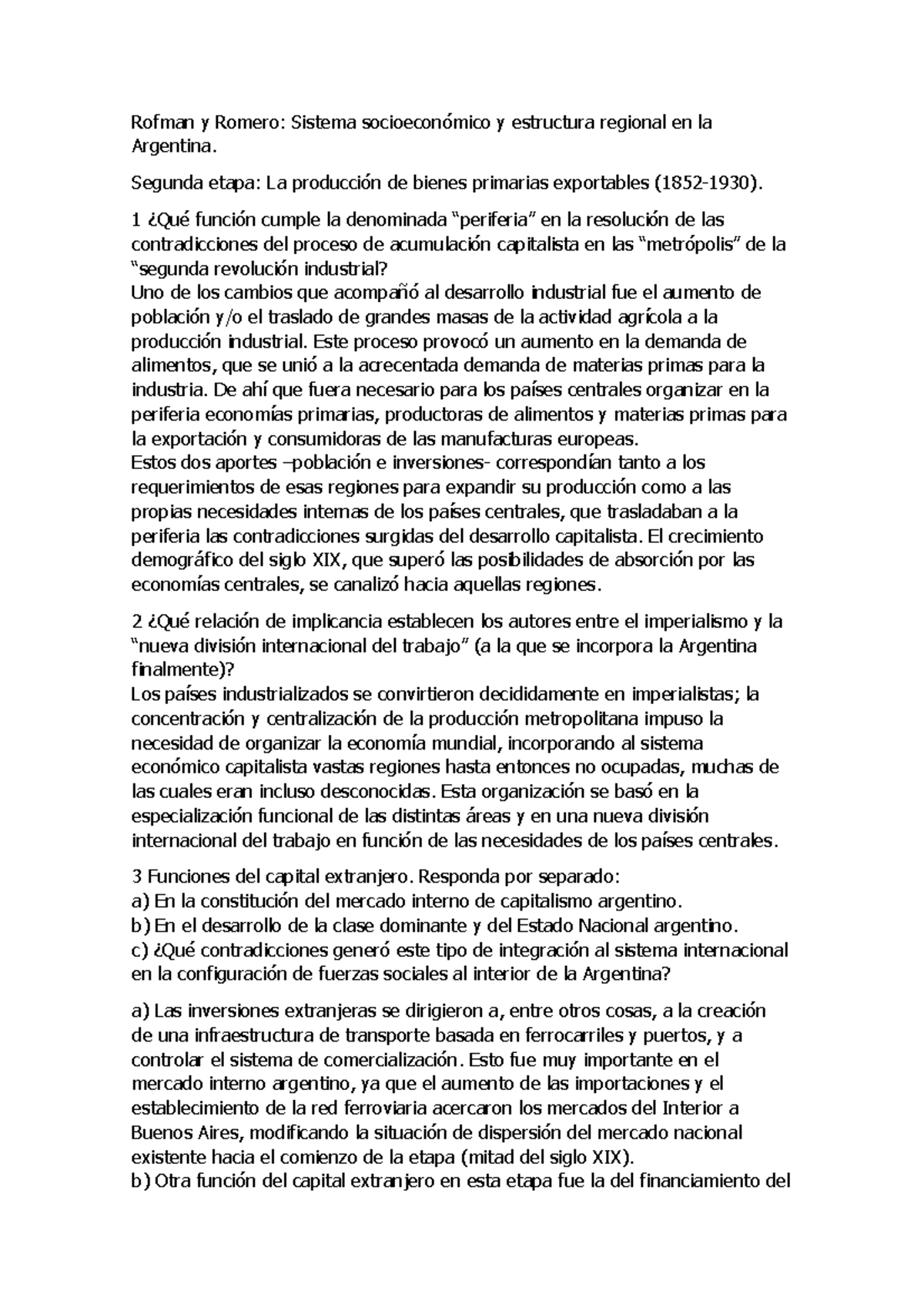 ASE Parcial 2 - Resumen Análisis Socioeconómico - Rofman y Romero: Sistema y estructura regional ...