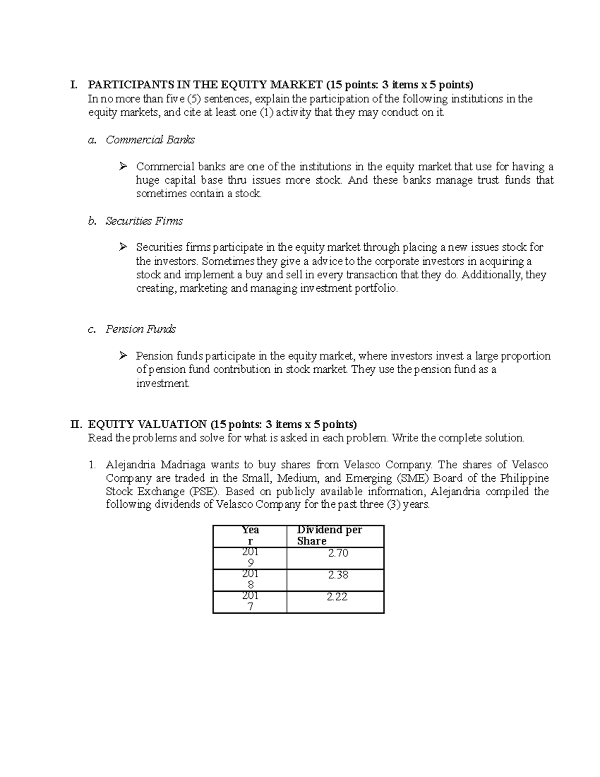 06 Activity 1 - Equity Market - I. PARTICIPANTS IN THE EQUITY MARKET ...