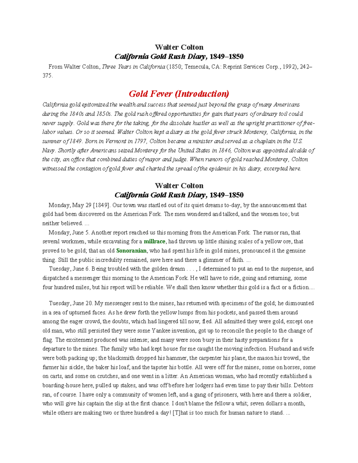 Walter Colton-gold rush diary lllllllll - Walter Colton California Gold ...
