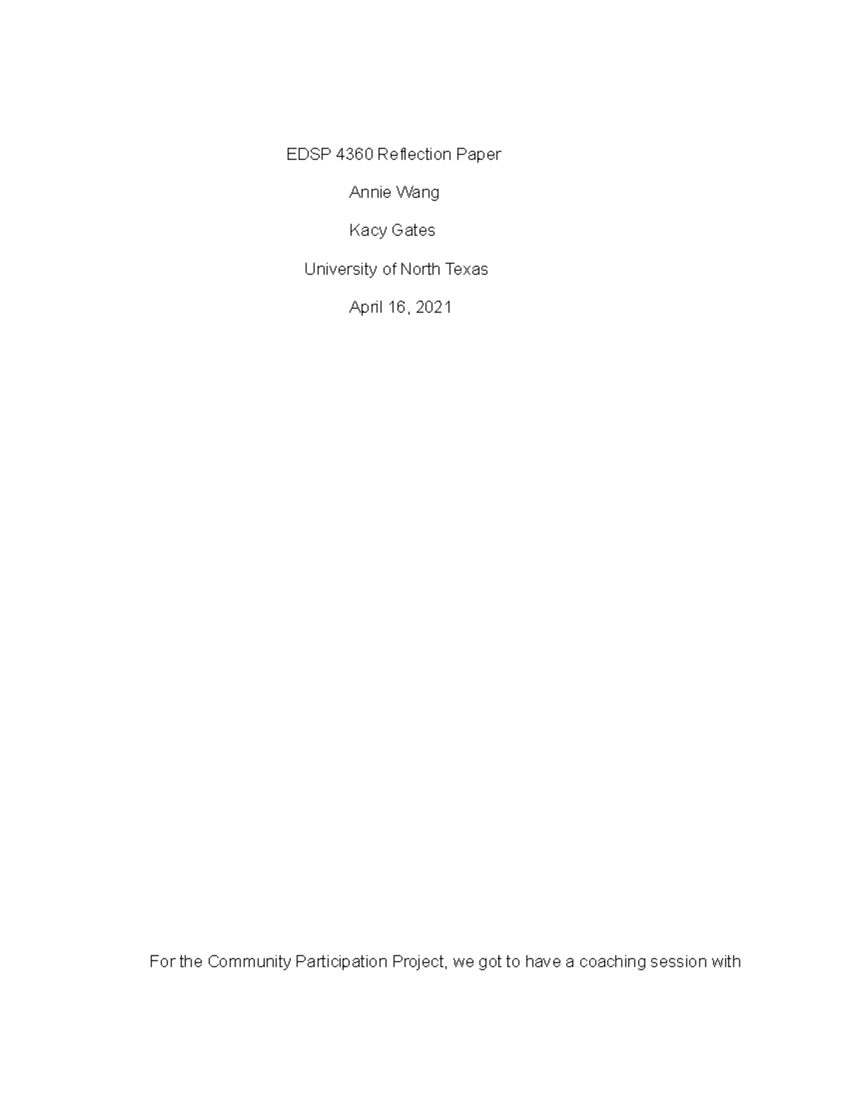 EDSP 4360 Reflection Paper - EDSP 4360 Reflection Paper Annie Wang Kacy ...