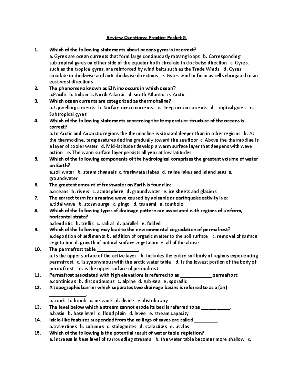 Review Questions Packet 5 - Review Questions: Practice Packet 5. Which ...