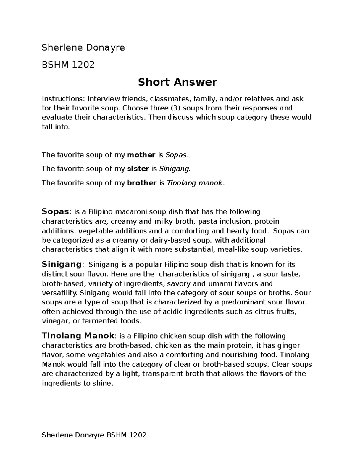 04 Homework 1 Kitchen - An answer - Sherlene Donayre BSHM 1202 Short ...