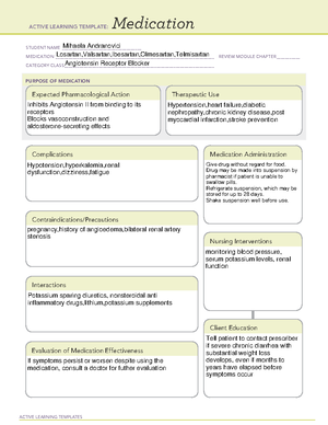 ACE Inhibitors - ACTIVE LEARNING TEMPLATES Medication STUDENT NAME ...