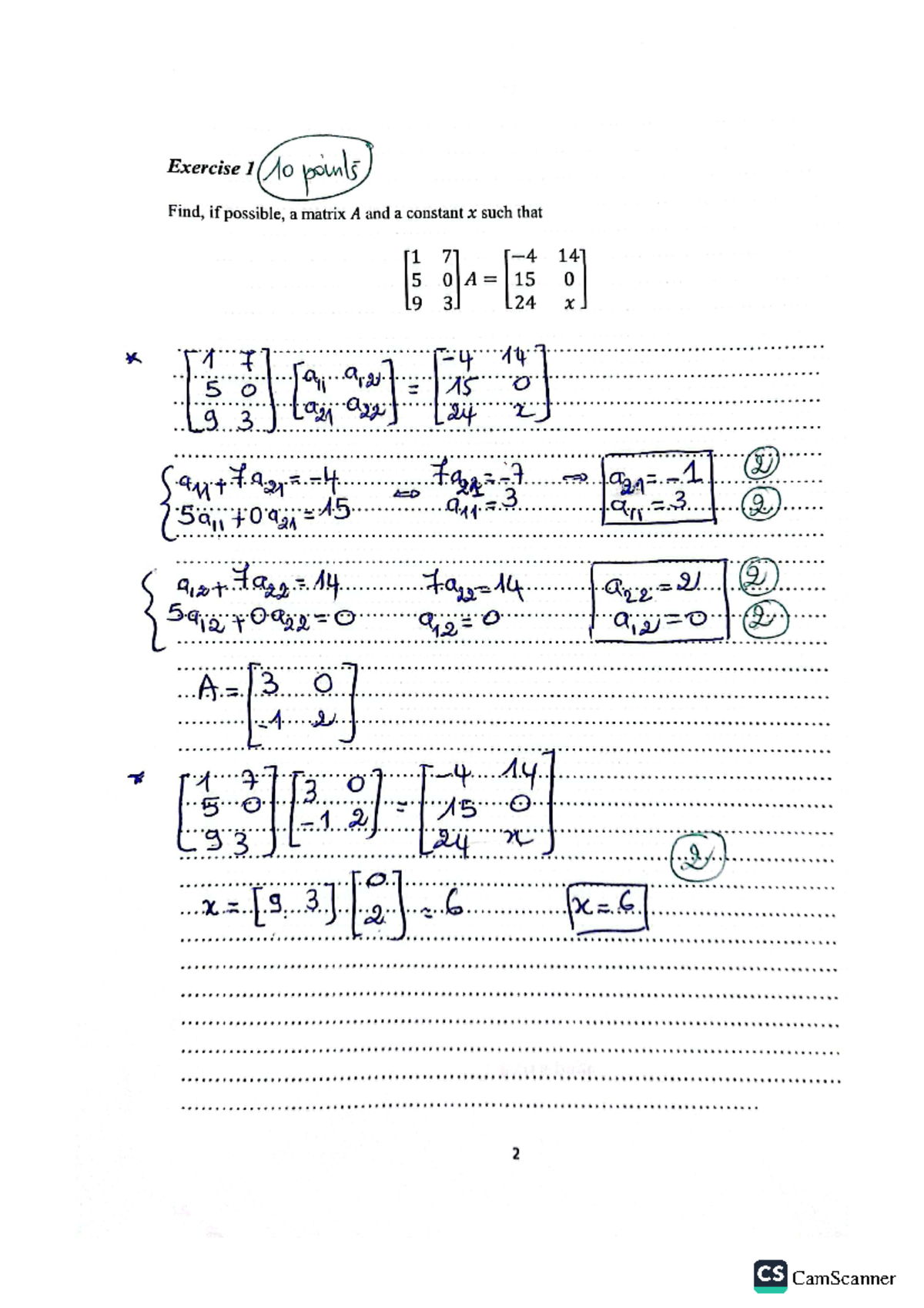 Mid Term 2024 LA - midterm exam for linear algebra 2024 - Exercise 1 10 ...