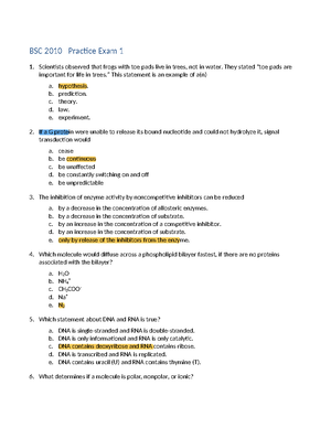 BSC2010 Unit 2 Practice Exam - answer key - BSC 2010 - University of Florida - Studocu