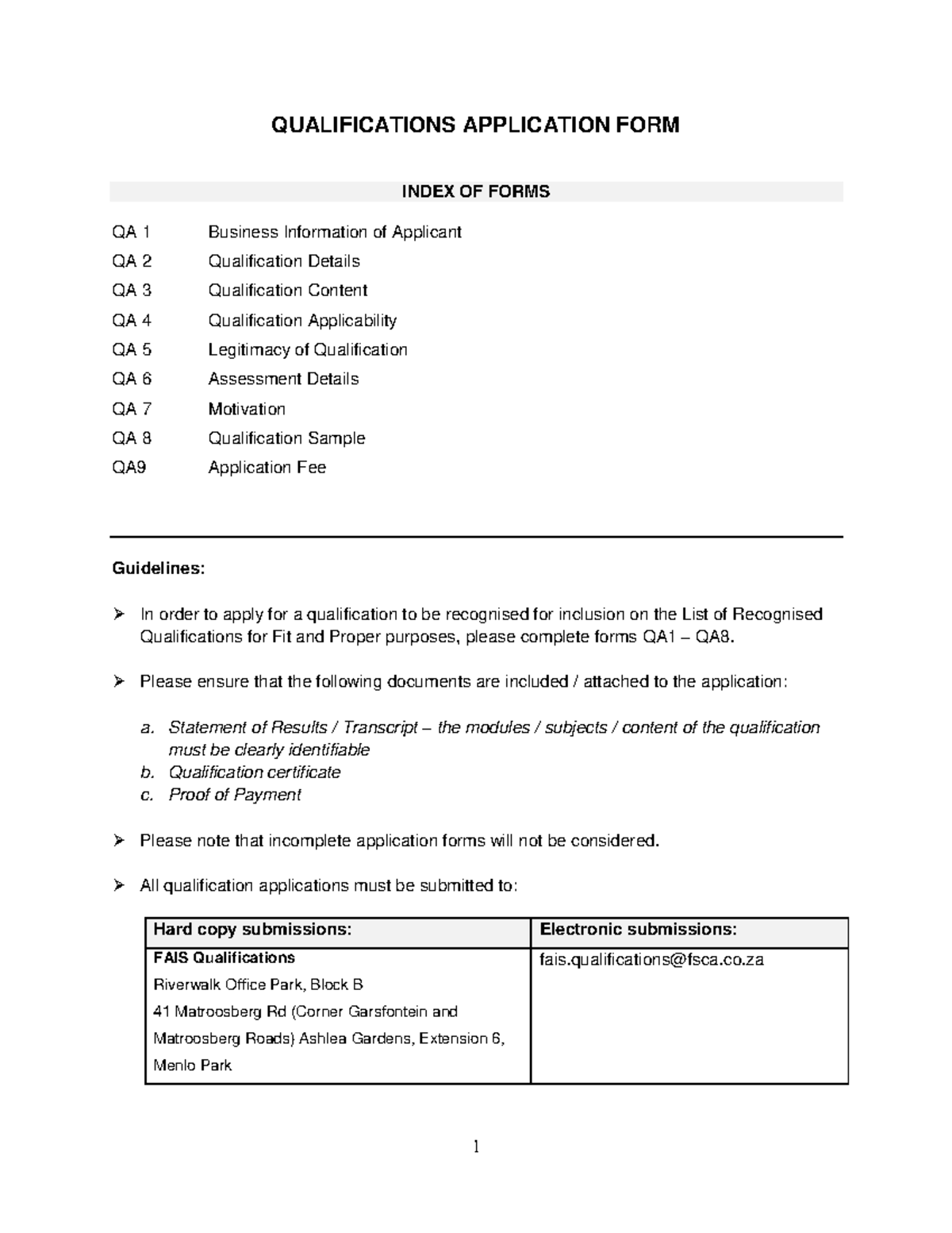 Application form (pdf) - QUALIFICATIONS APPLICATION FORM INDEX OF FORMS ...