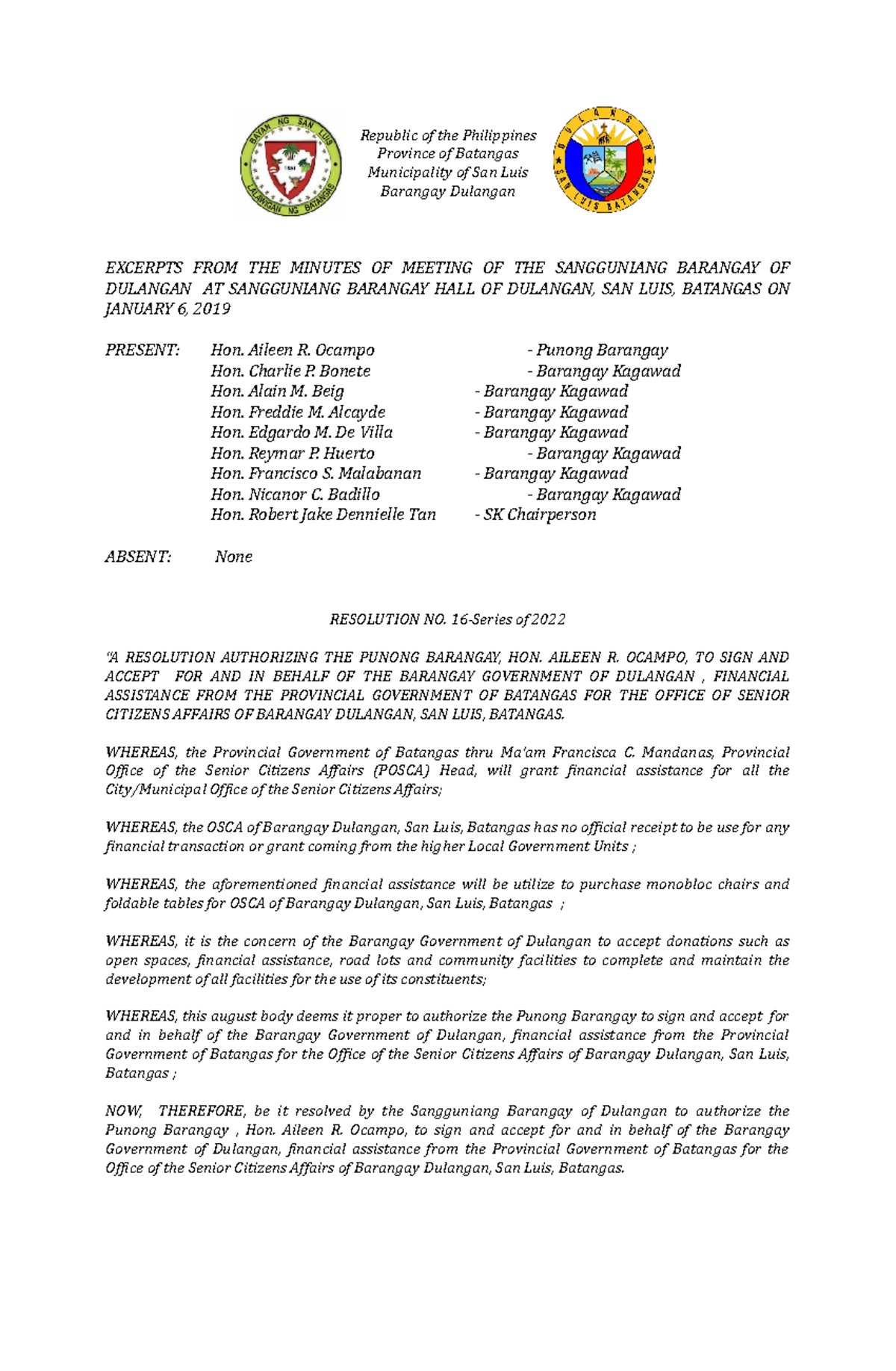 OSCA - for all - Republic of the Philippines Province of Batangas ...