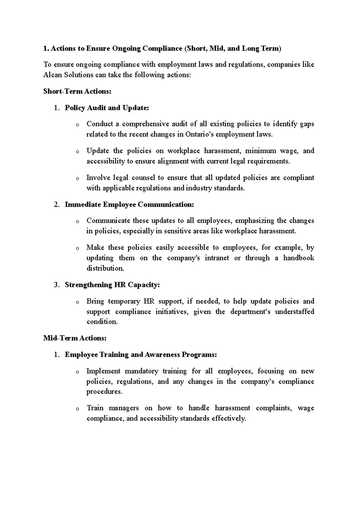 HR Assignment- Sample - 1. Actions to Ensure Ongoing Compliance (Short ...