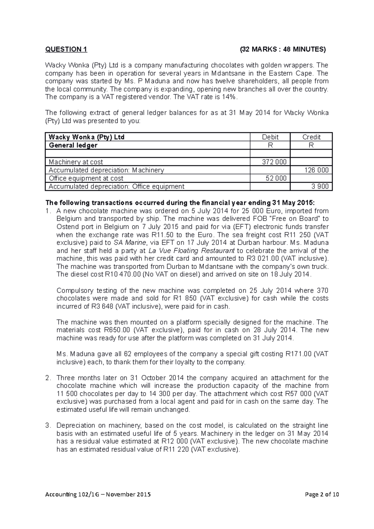 Exam 102 2015 - TEST PAPERS FOR PRACTICE FOR STUDENTS DOING ACCOUNTING ...