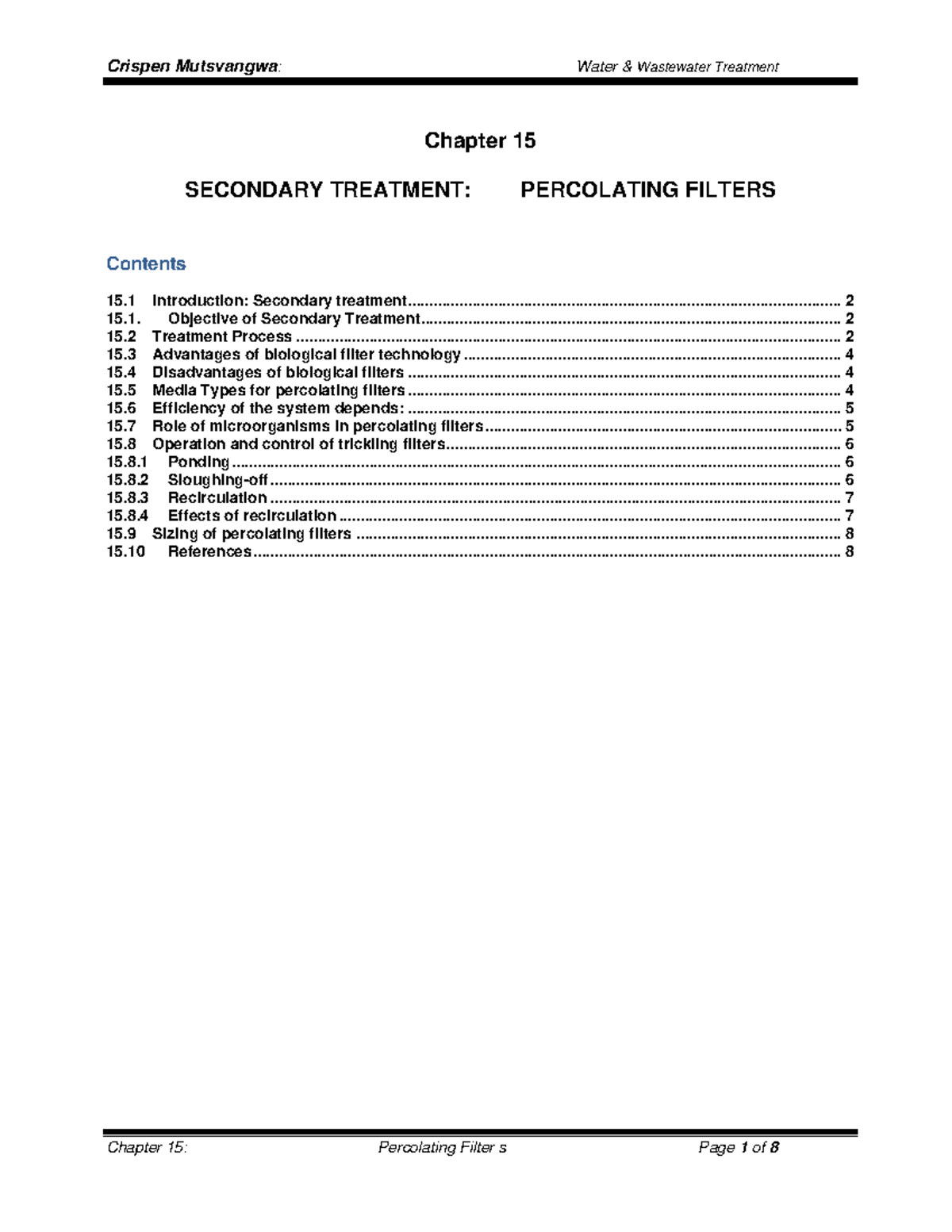 Chapter 15 Percolating filters - SECONDARY TREATMENT: PERCOLATING ...
