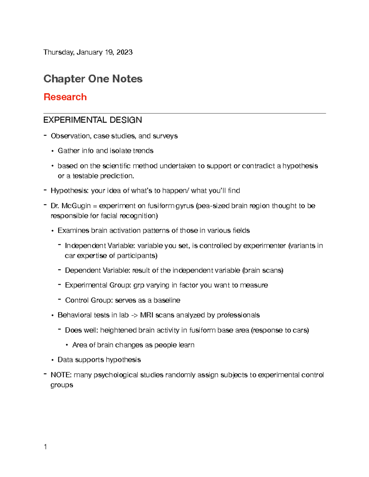 Psych Experimental Design - Thursday, January 19, 2023 Chapter One ...