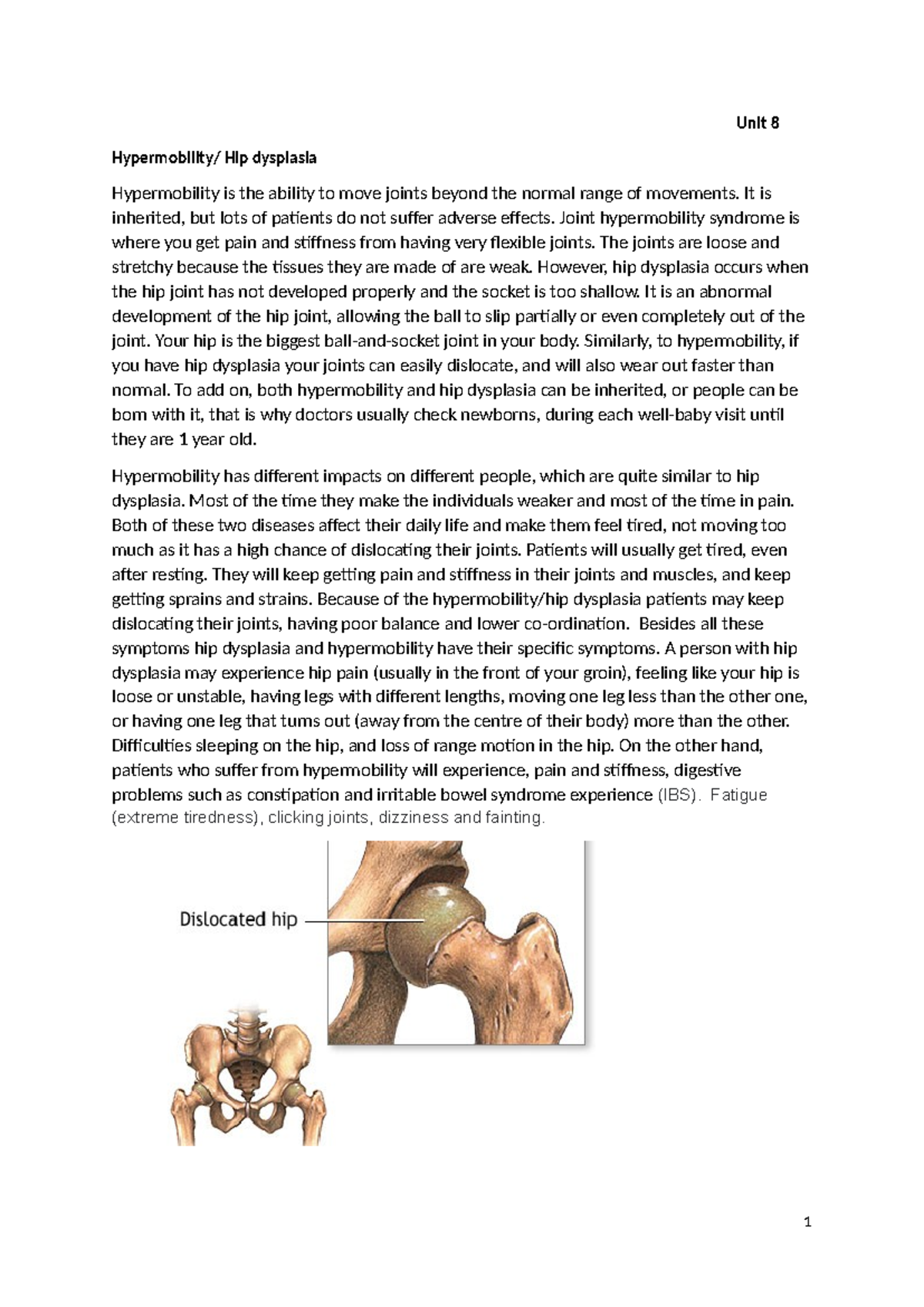 Unit 8 hip - A well-described assignment about hyper-mobility and hip ...