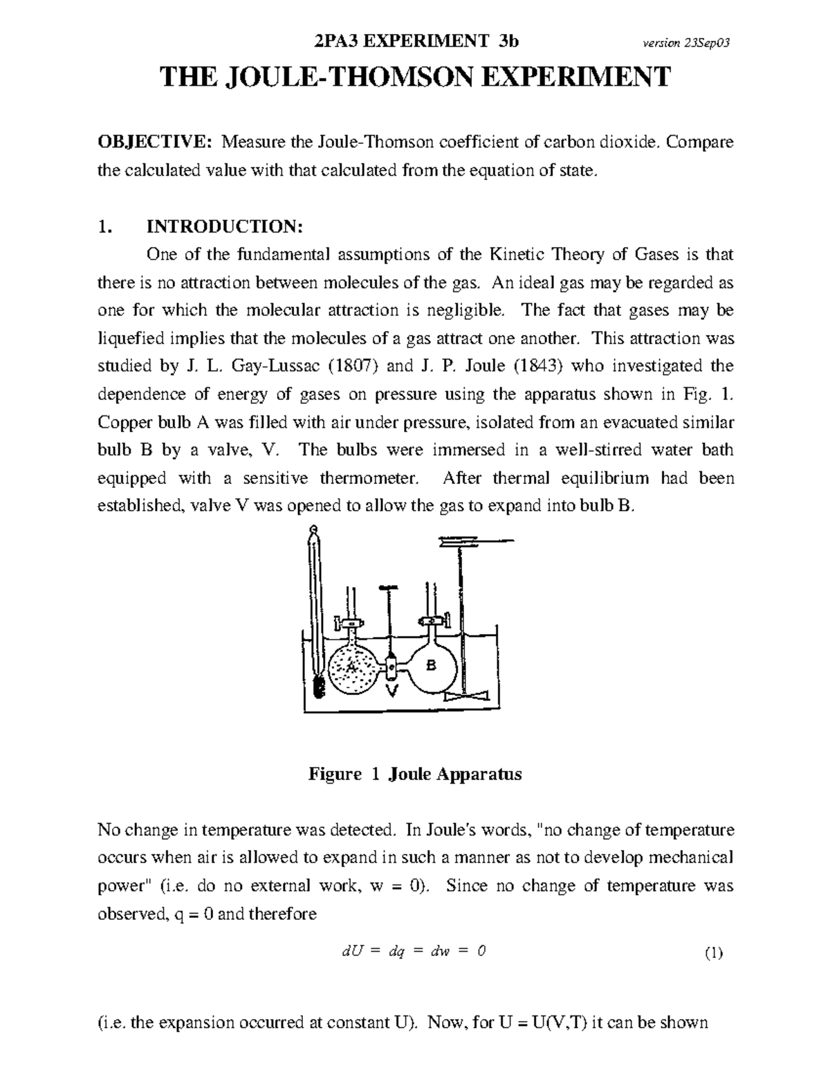 2PA36JT - Yyuikkklppppp - 2PA3 EXPERIMENT 3b version 23Sep THE JOULE-THOMSON EXPERIMENT ...