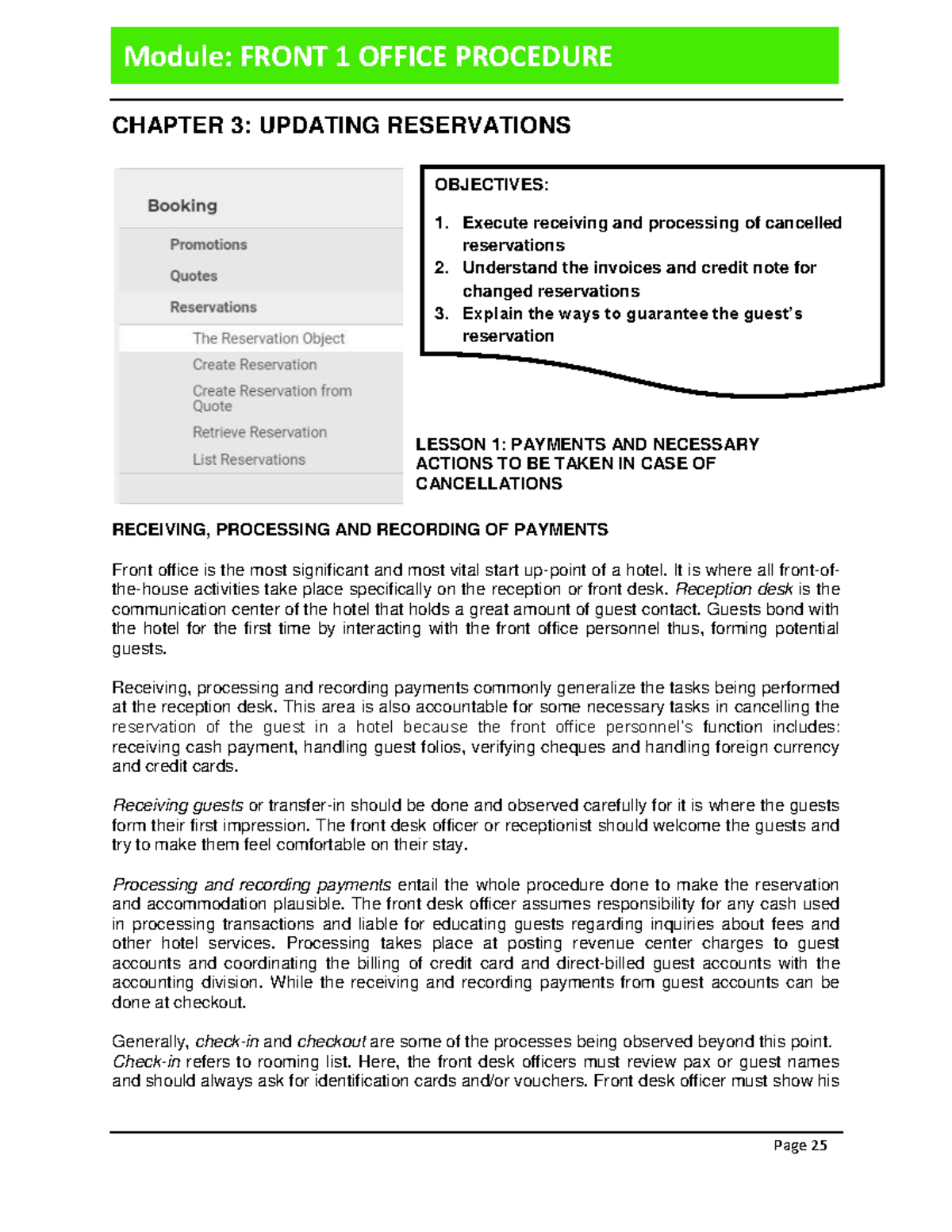 OLFront 1 Chapter 3 Lesson 1 - Page 25 Module: FRONT 1 OFFICE PROCEDURE ...