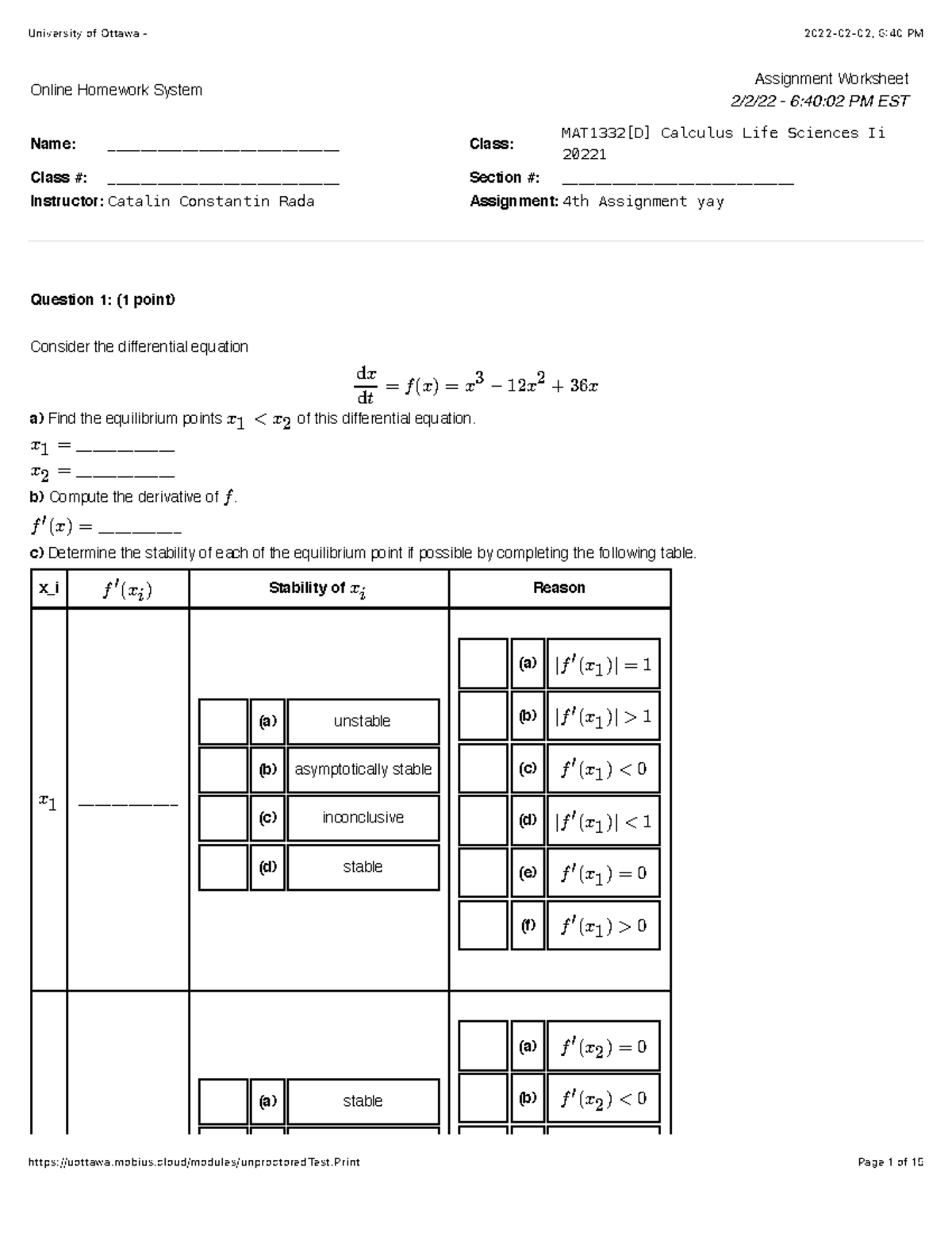 Mobius 4 - Online Homework System Assignment Worksheet 2/2/22 - 6:40:02 ...
