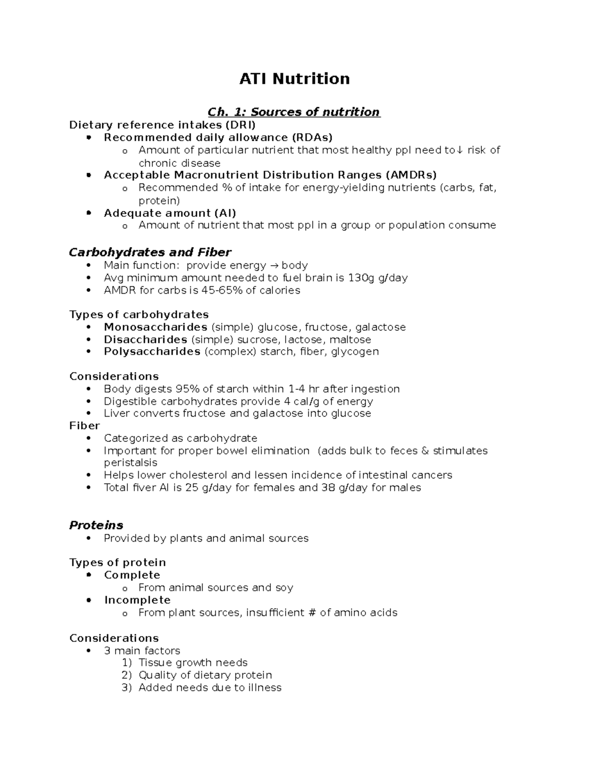 ATI nutrition - Med/surg - ATI Nutrition Ch. 1: Sources of nutrition ...
