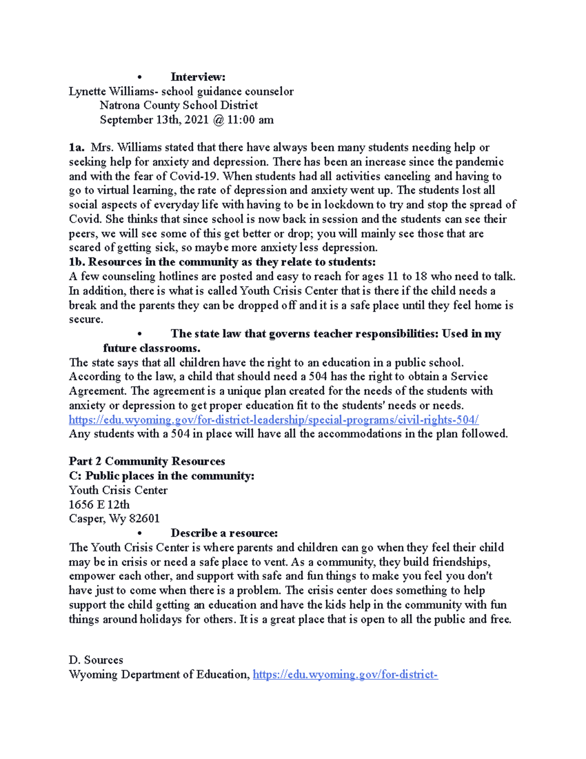 Interview Mental Health - Interview: Lynette Williams- school guidance ...