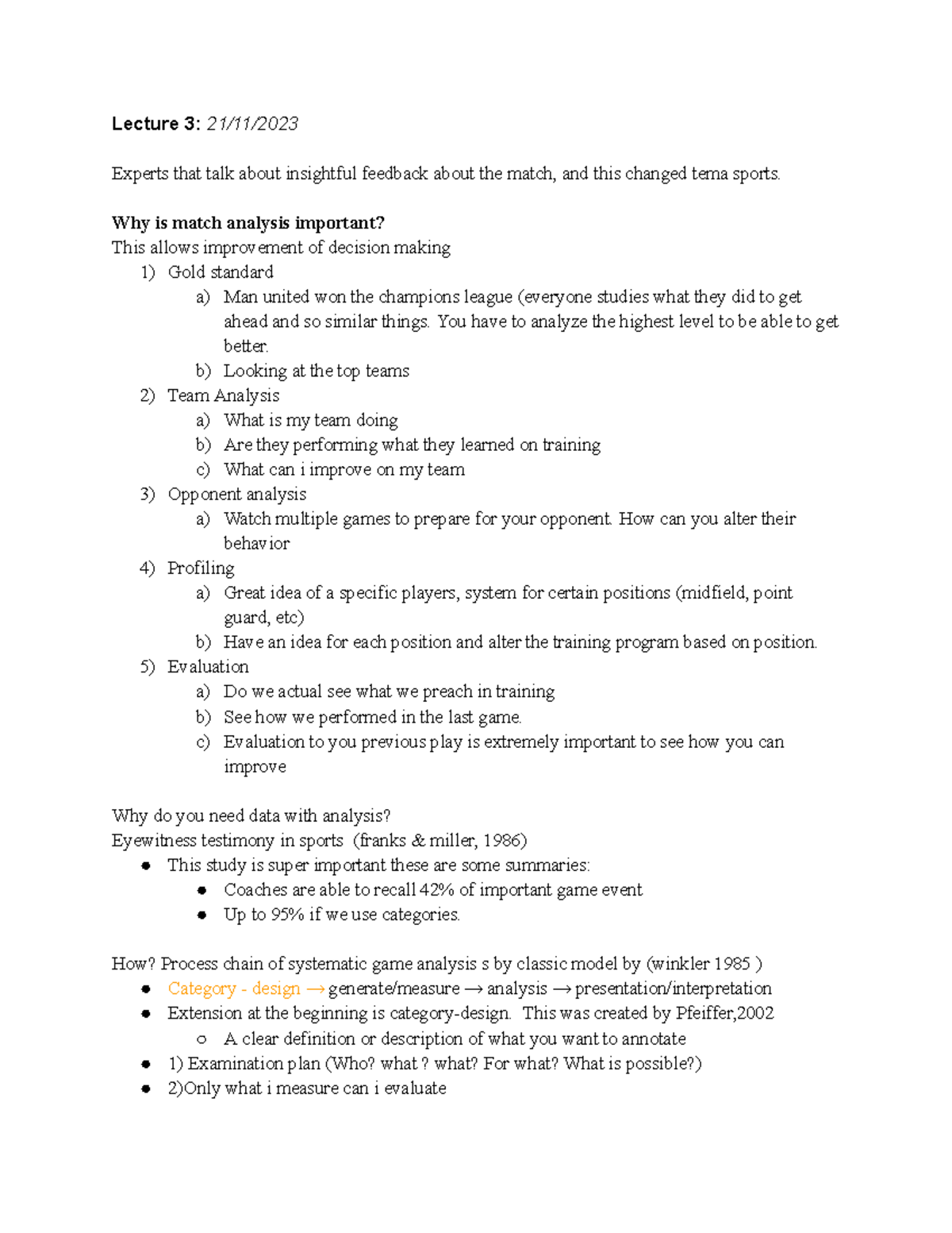 Sports Performance Analysis - Lecture 3 and 9 - Lecture 3: 21/11 ...