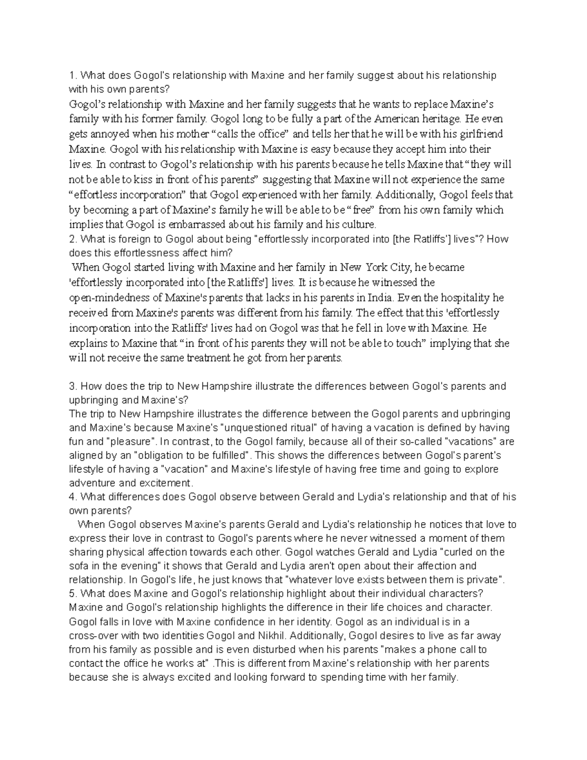 The Namesake sent - notws - 1. What does Gogol’s relationship with ...