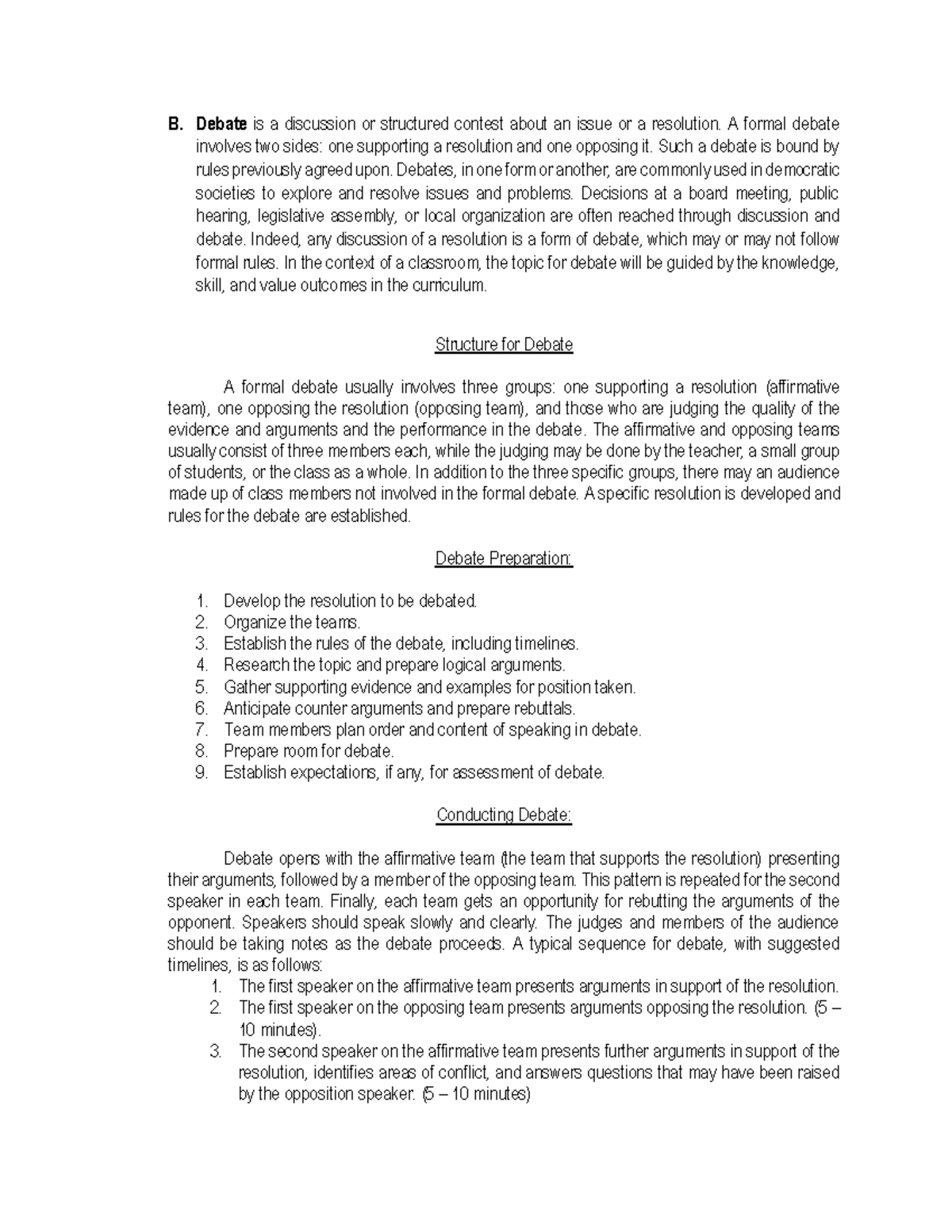 Forms of Speech Arts Part 2 - B. Debate is a discussion or structured ...