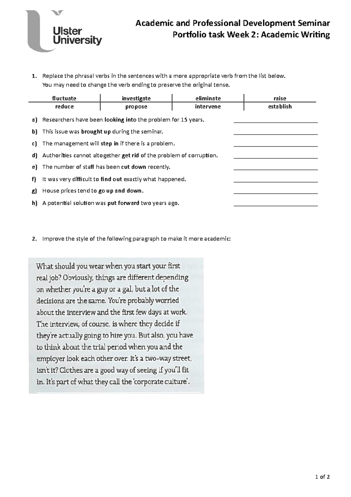 Portfolio task 2- Academic writing - Academic and Professional ...