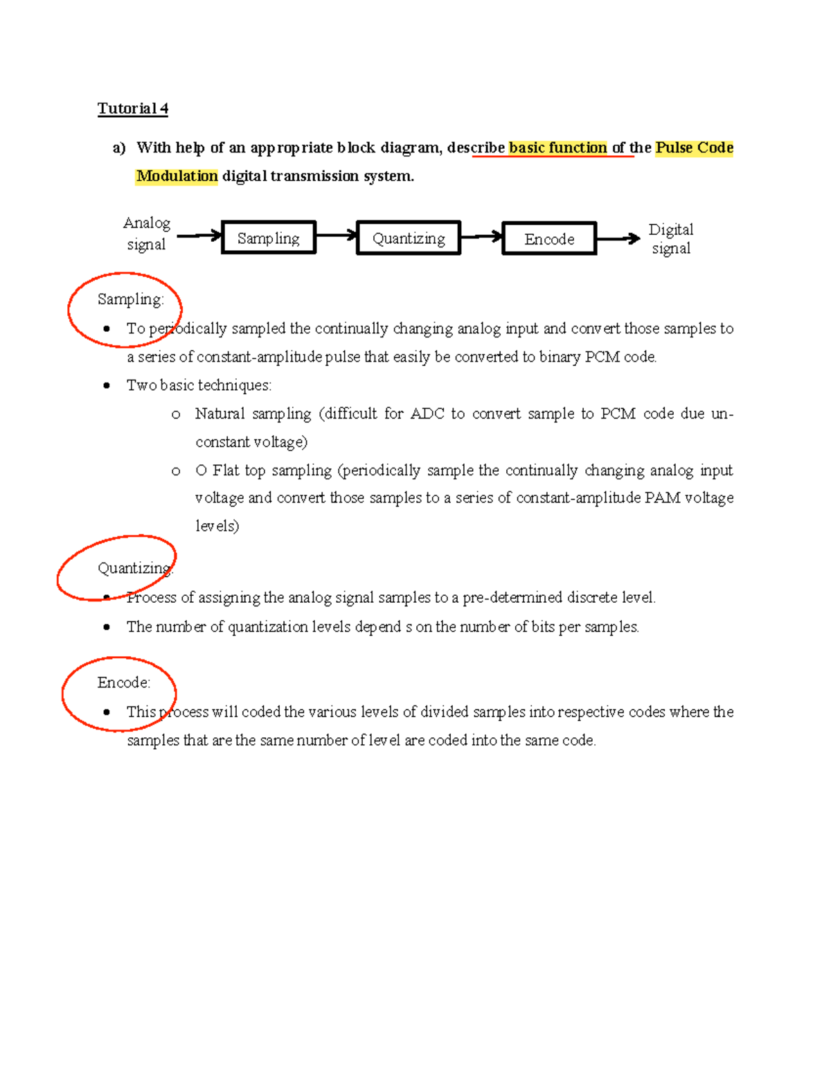 Tutorial 4 - sdsd - Tutorial 4 a) With help of an appropriate block diagram, describe basic ...