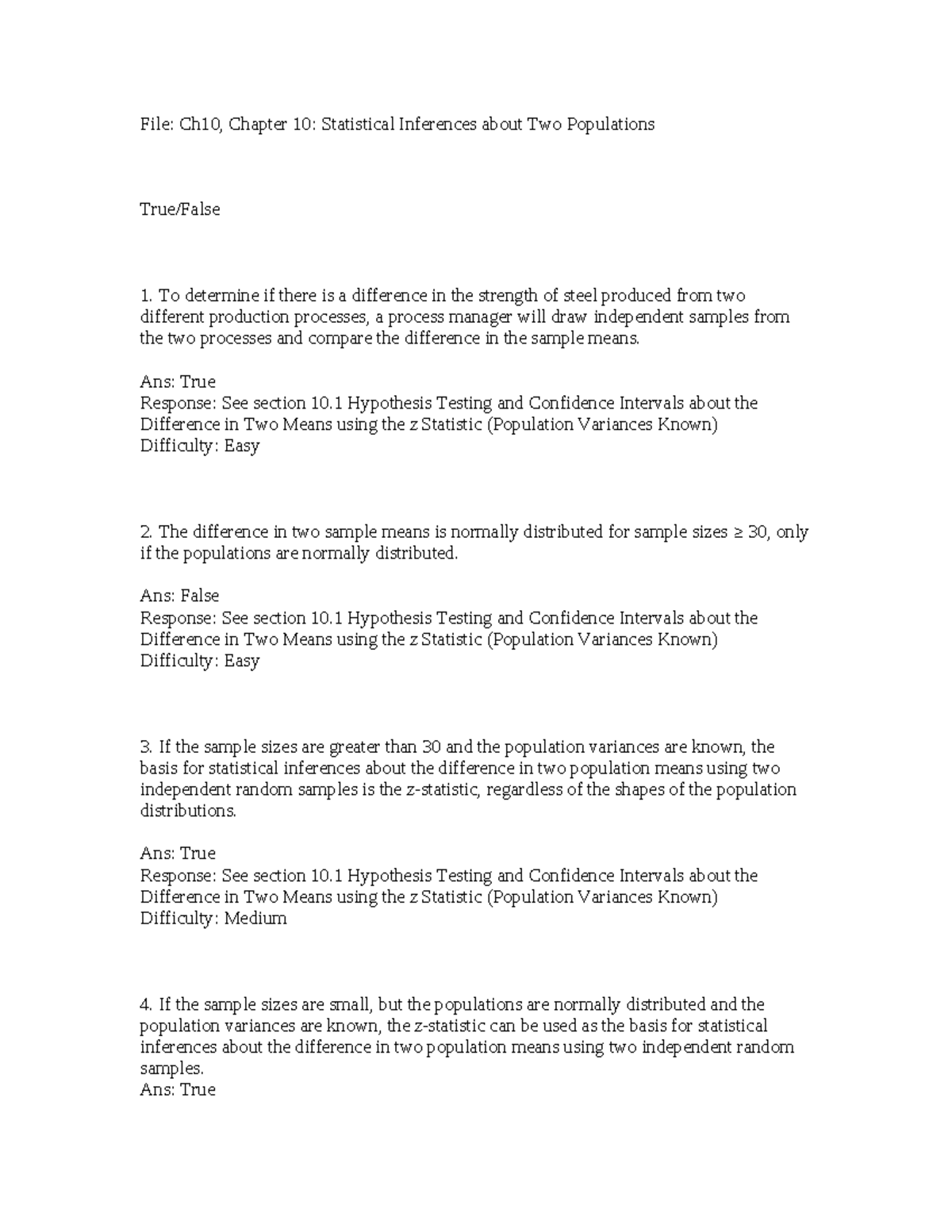 Ch10 - notes - File: Ch10, Chapter 10: Statistical Inferences about Two ...