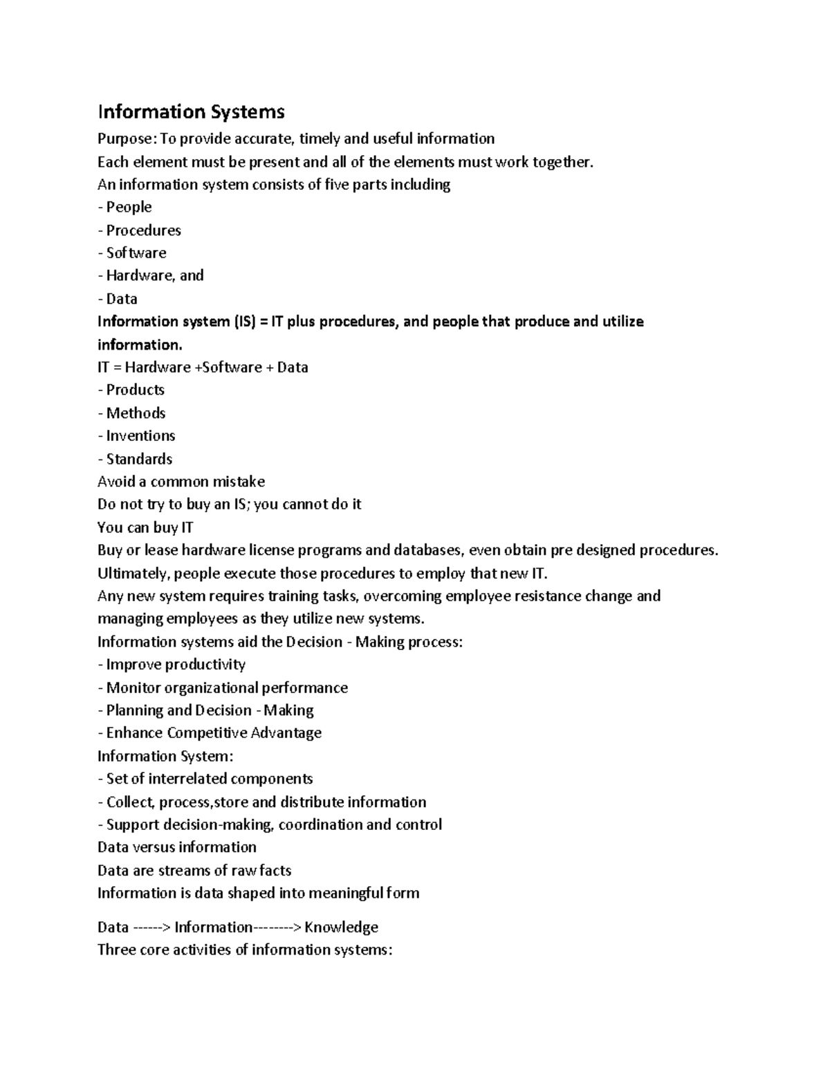 Information Systems - Information Systems Purpose: To provide accurate ...