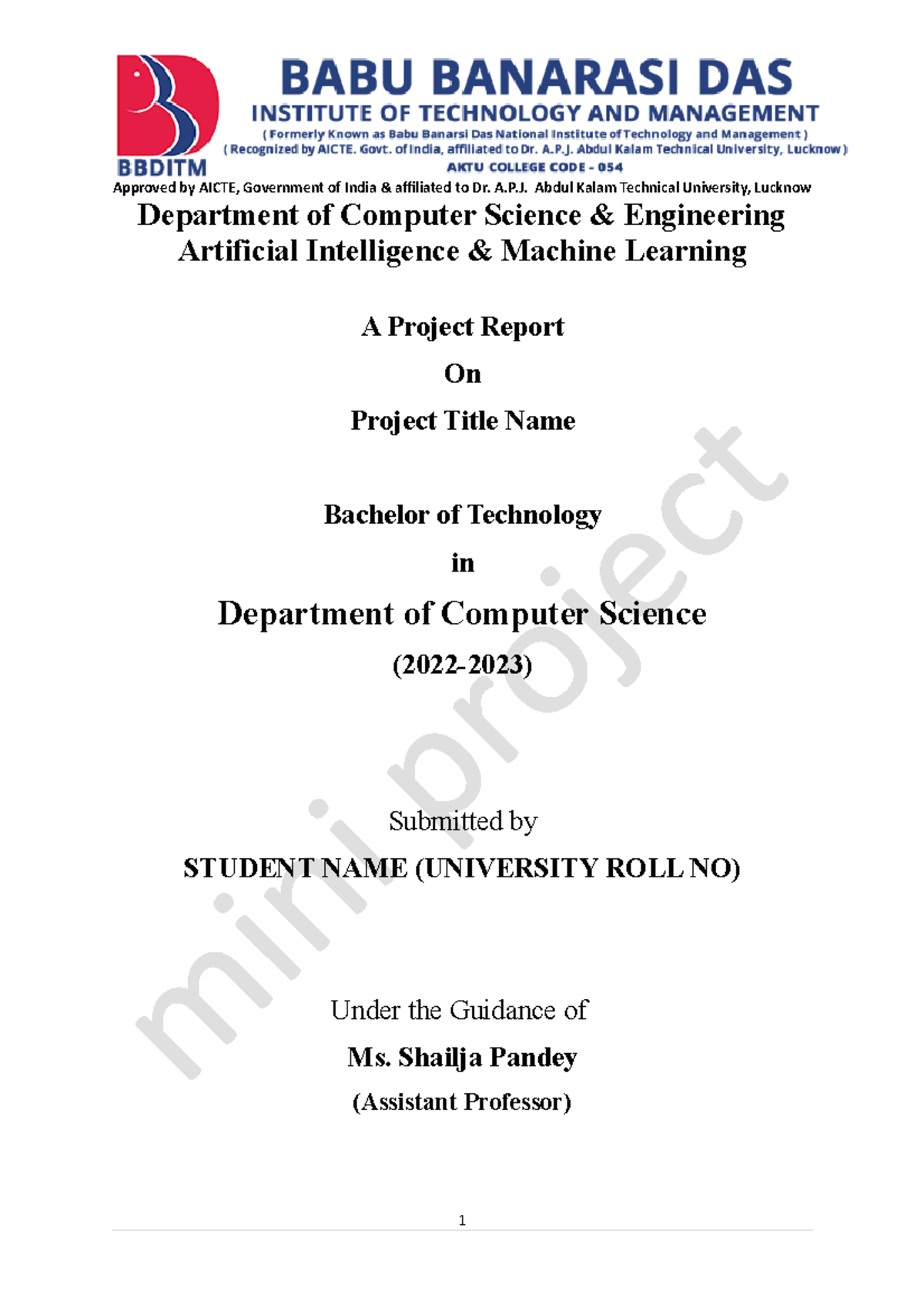 CS-AIML-2ND YR MINI Project Report Sample Format - Department of Computer Science & Engineering ...