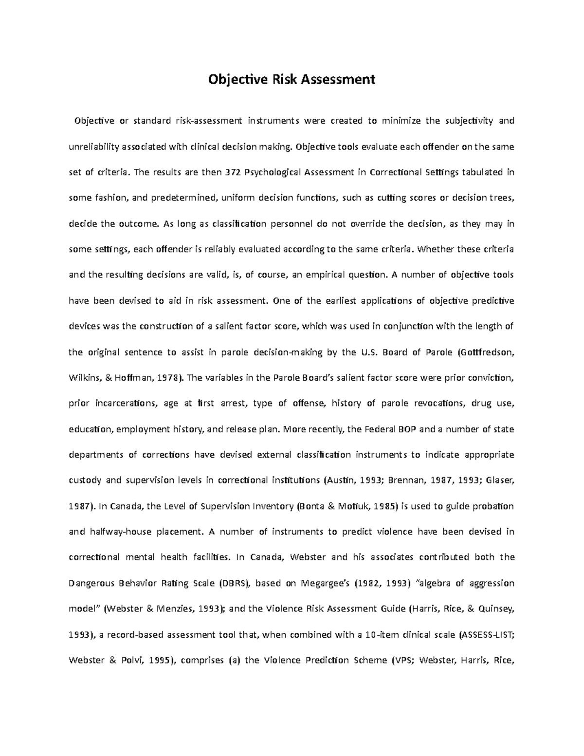 Objective Risk Assessment - Objective Risk Assessment Objective or ...