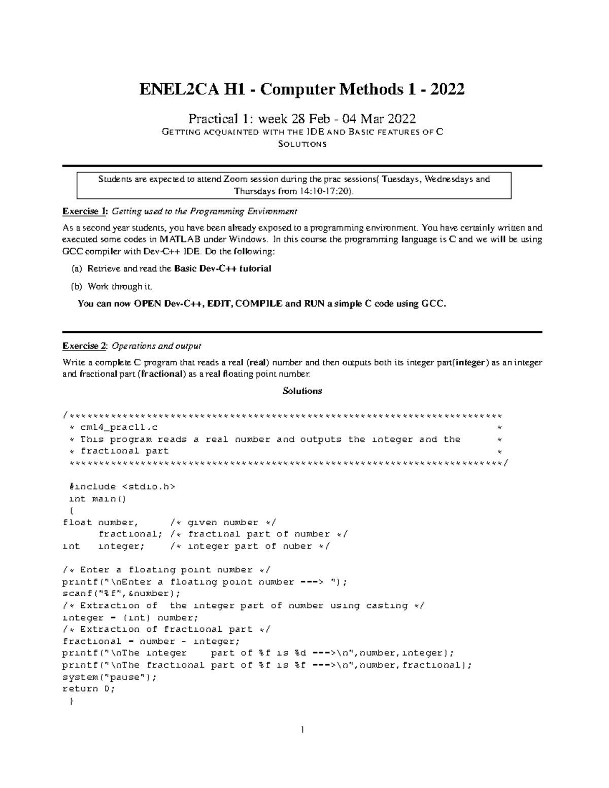 Cm22 prac 1sol - tuts - ENEL2CA H1 - Computer Methods 1 - 2022 ...