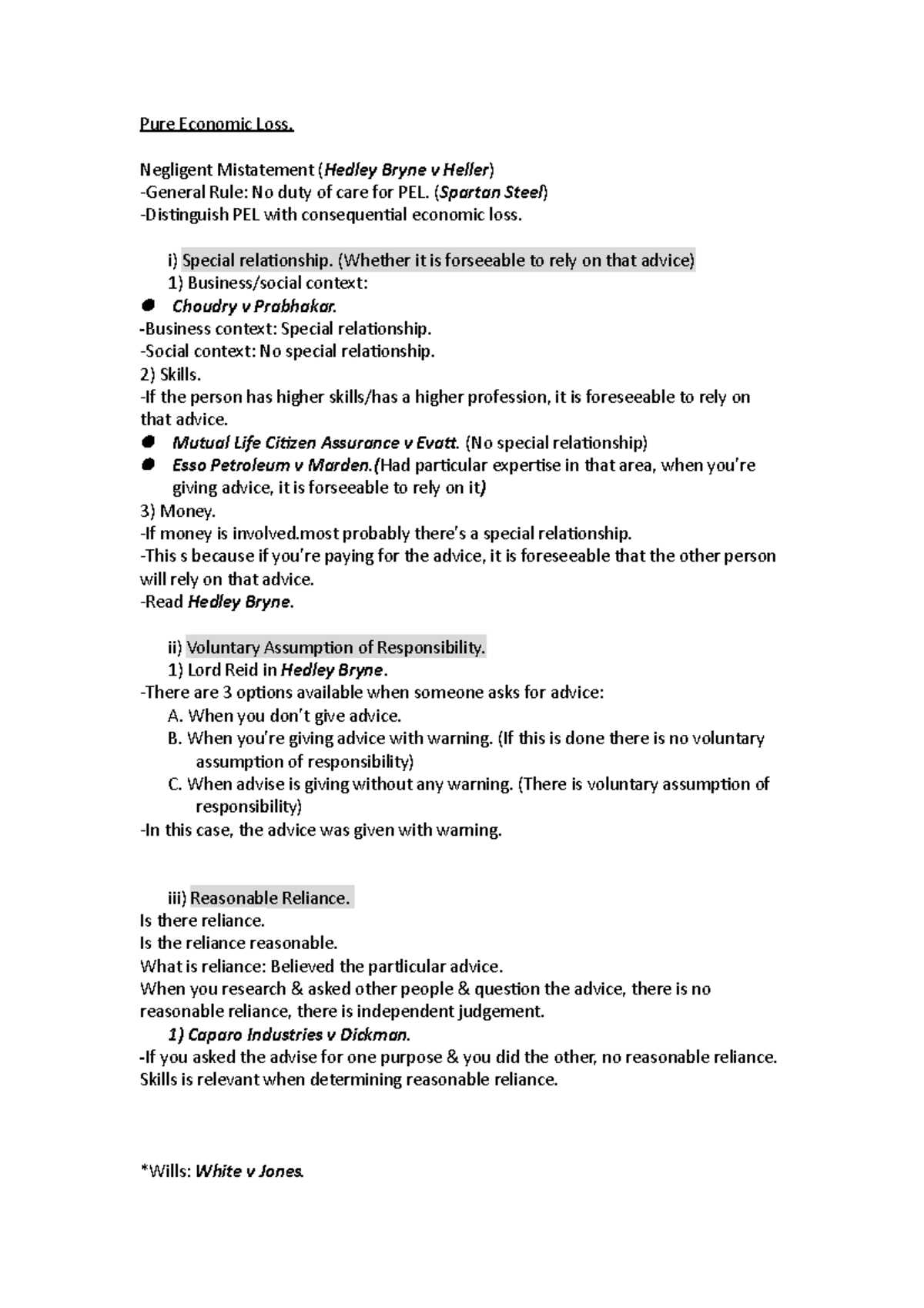 Pure Economic Loss - Lecture notes 5 - Pure Economic Loss. Negligent ...