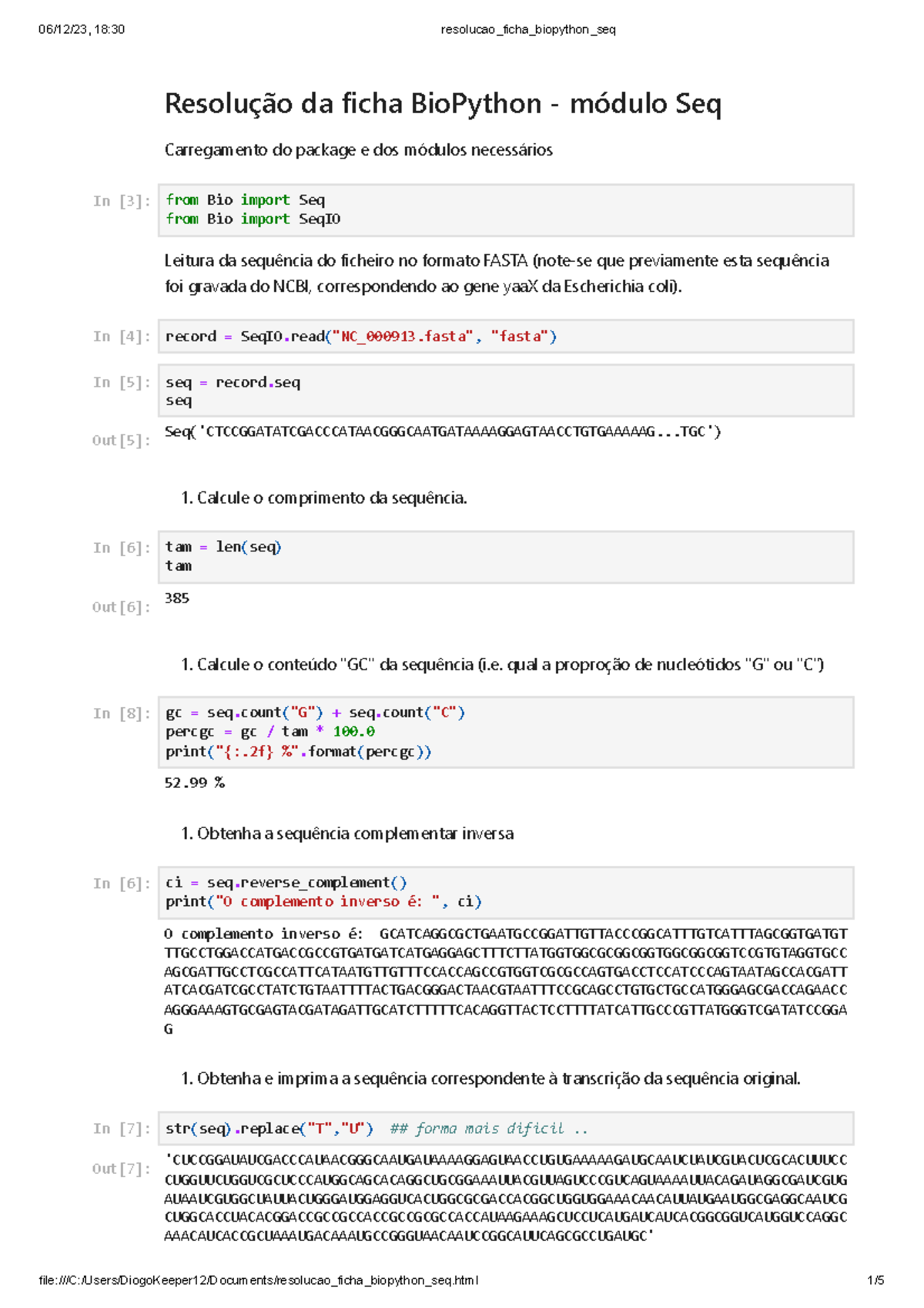 Resolucao ficha biopython seq - Resolução da ficha BioPython - módulo ...