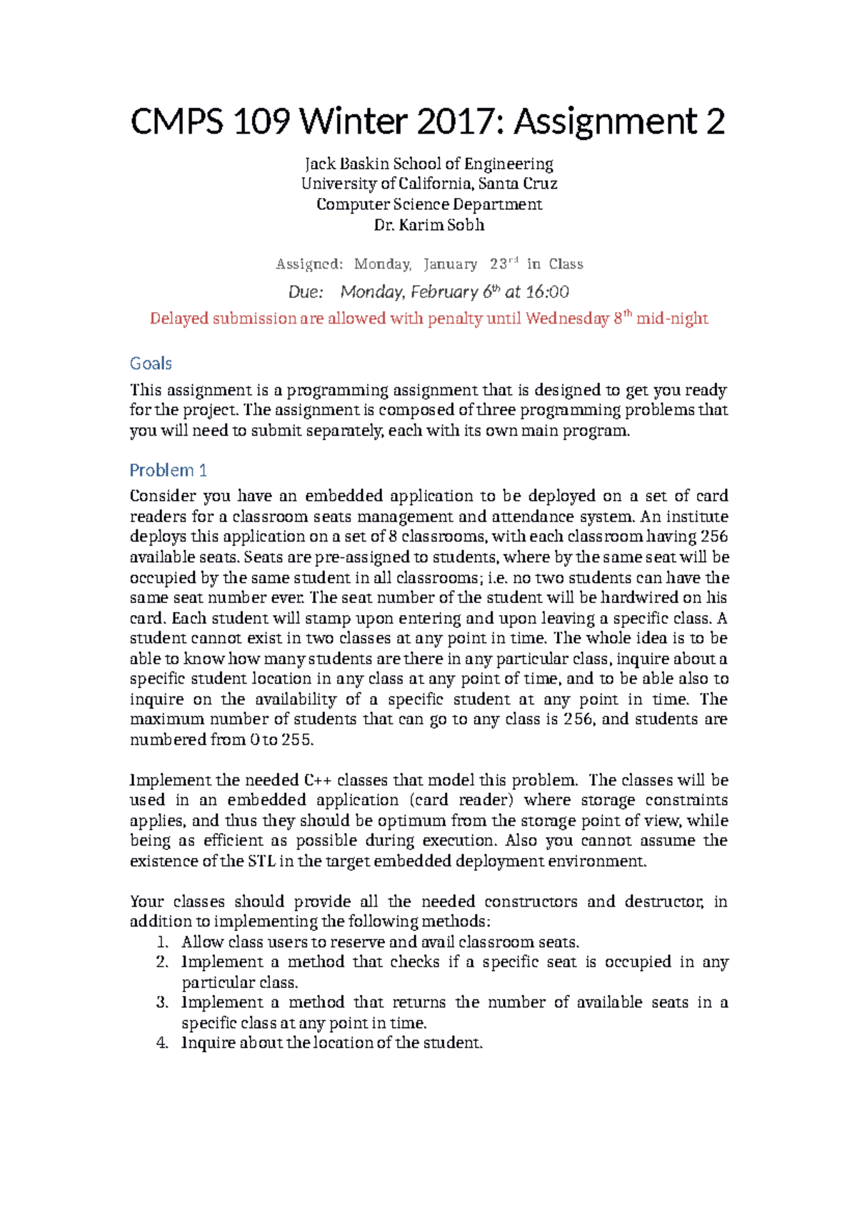 Assignment 2 1 - CMPS 109 Winter 2017: Assignment 2 Jack Baskin School of Engineering University ...