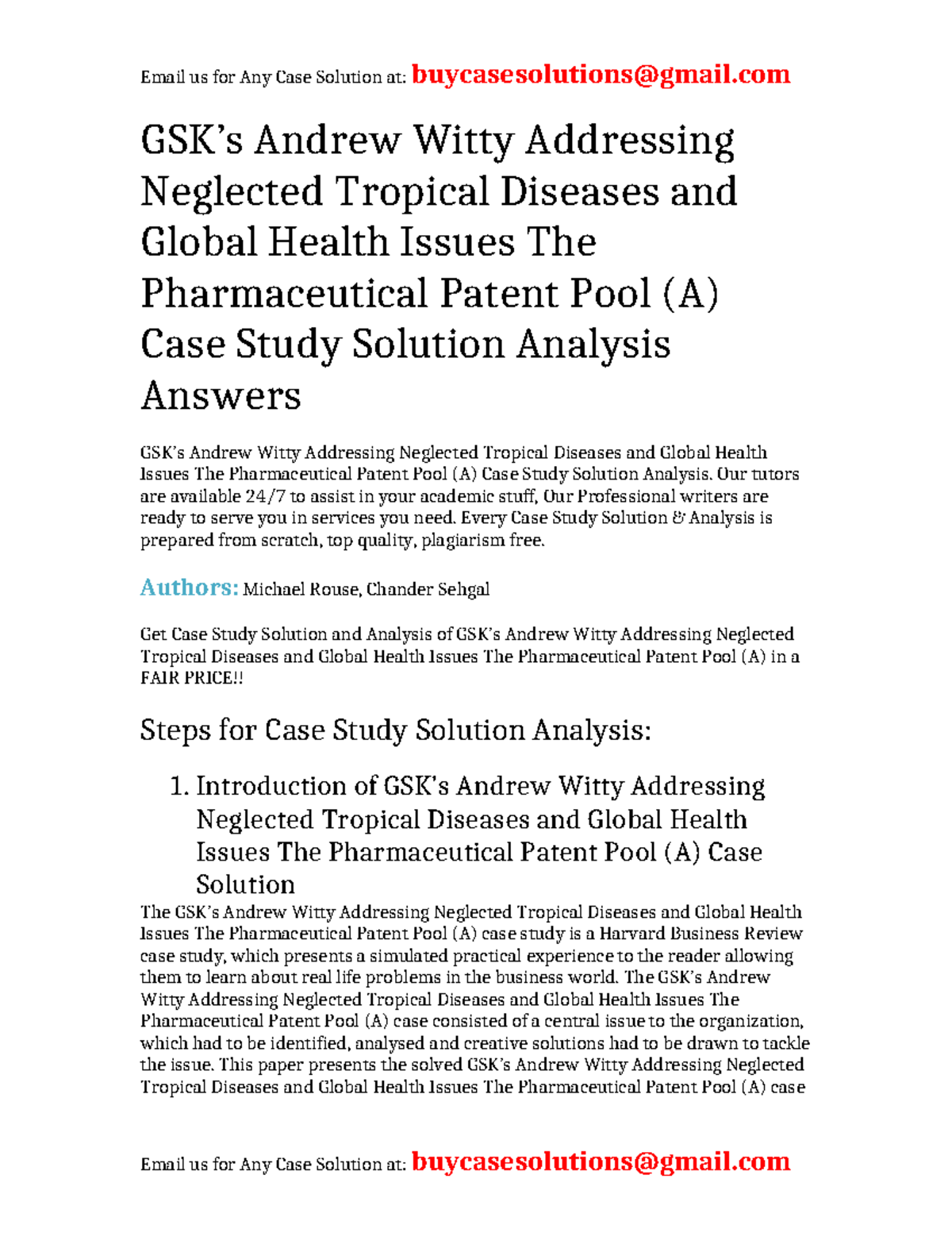 Case Solution GSK's Andrew Witty Addressing Neglected Tropical Diseases ...