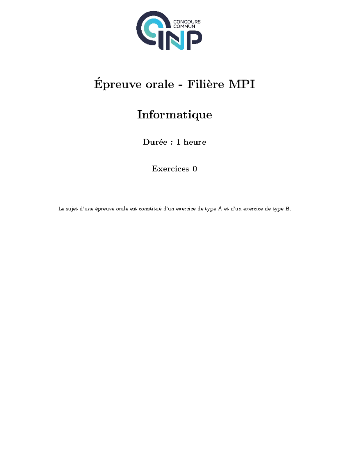 Ccinp Sujet 0 - Epreuve orale - Fili` ́ ere MPI Informatique Dur ́ee ...