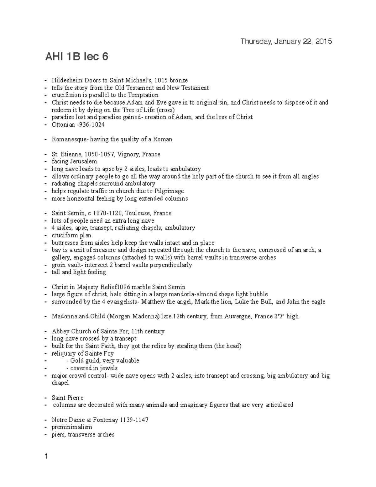 AHI 1B lec 6 - Lecture notes 6 - Thursday, January 22, 2015 AHI 1B lec ...