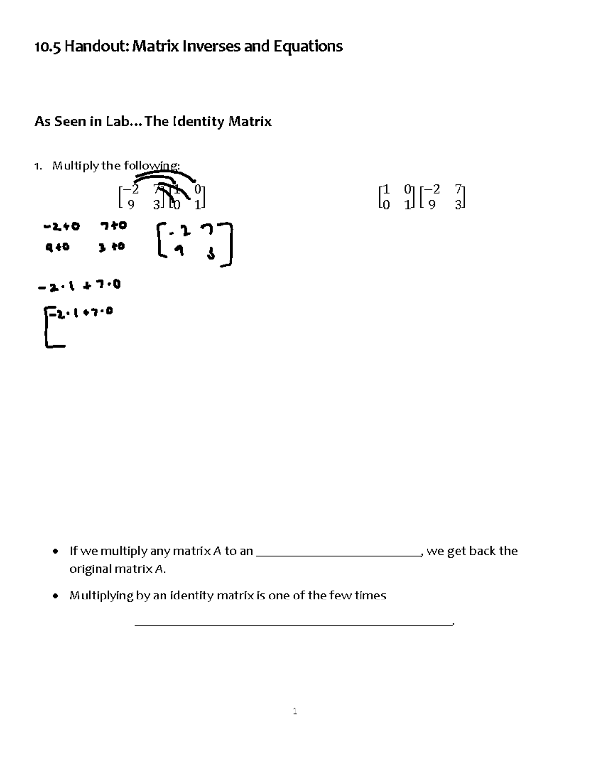 10 - Prof. Jennifer Davis - 10 Handout: Matrix Inverses and Equations ...