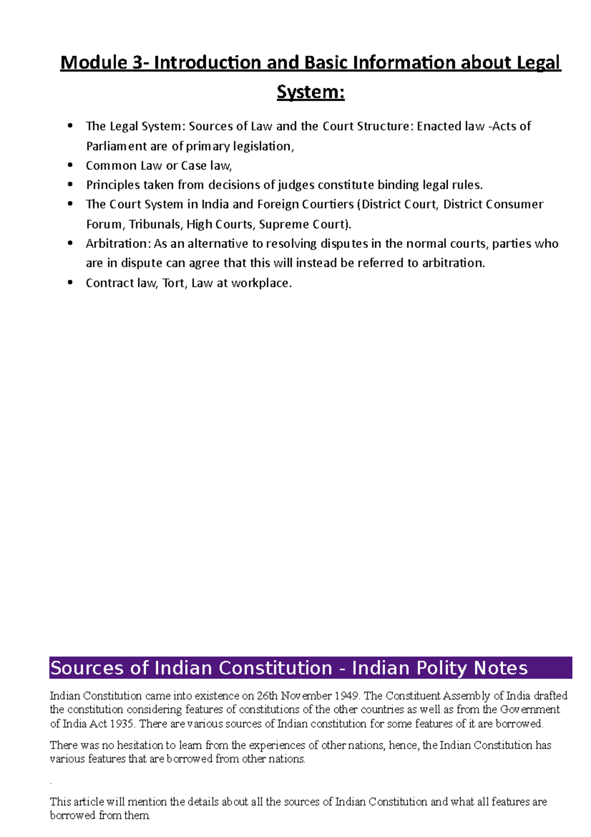 Iii unit coi - Unit 3 Lecture Notes Of Constitution Of India, Law And ...