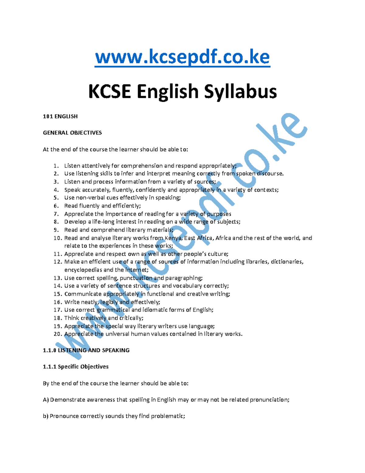 101- English-Syllabus - kcsepdf.co KCSE English Syllabus 101 ENGLISH ...