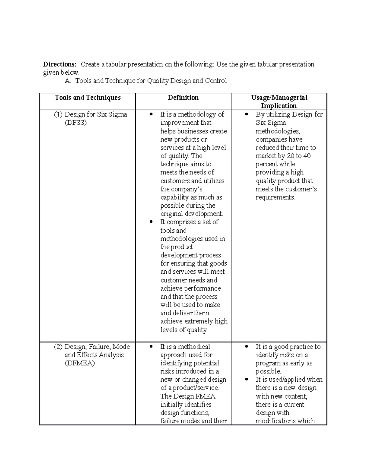 Practical 03 - Directions: Create a tabular presentation on the ...